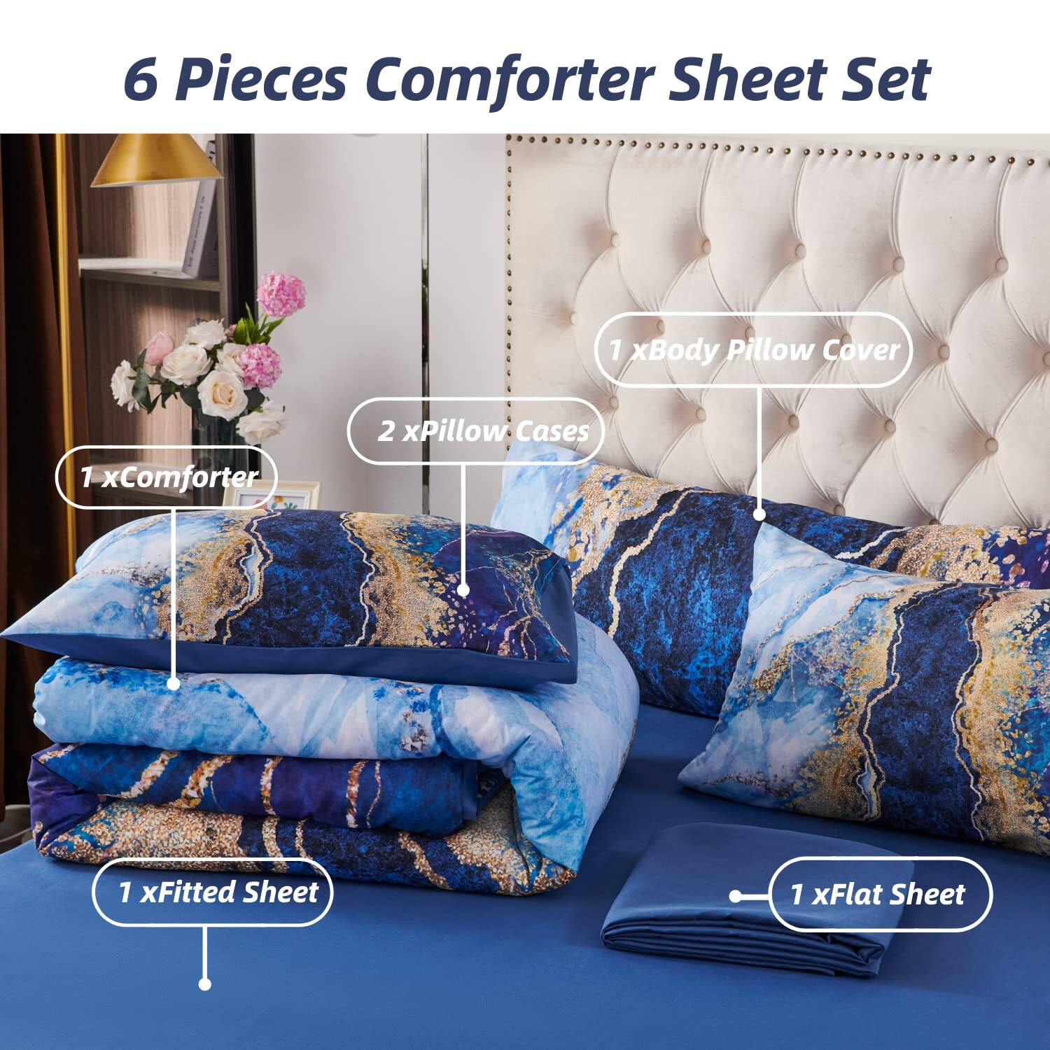 Cedar Assembly Watercolor Marble Printed Comforter Set 6 Bedinabag With ...