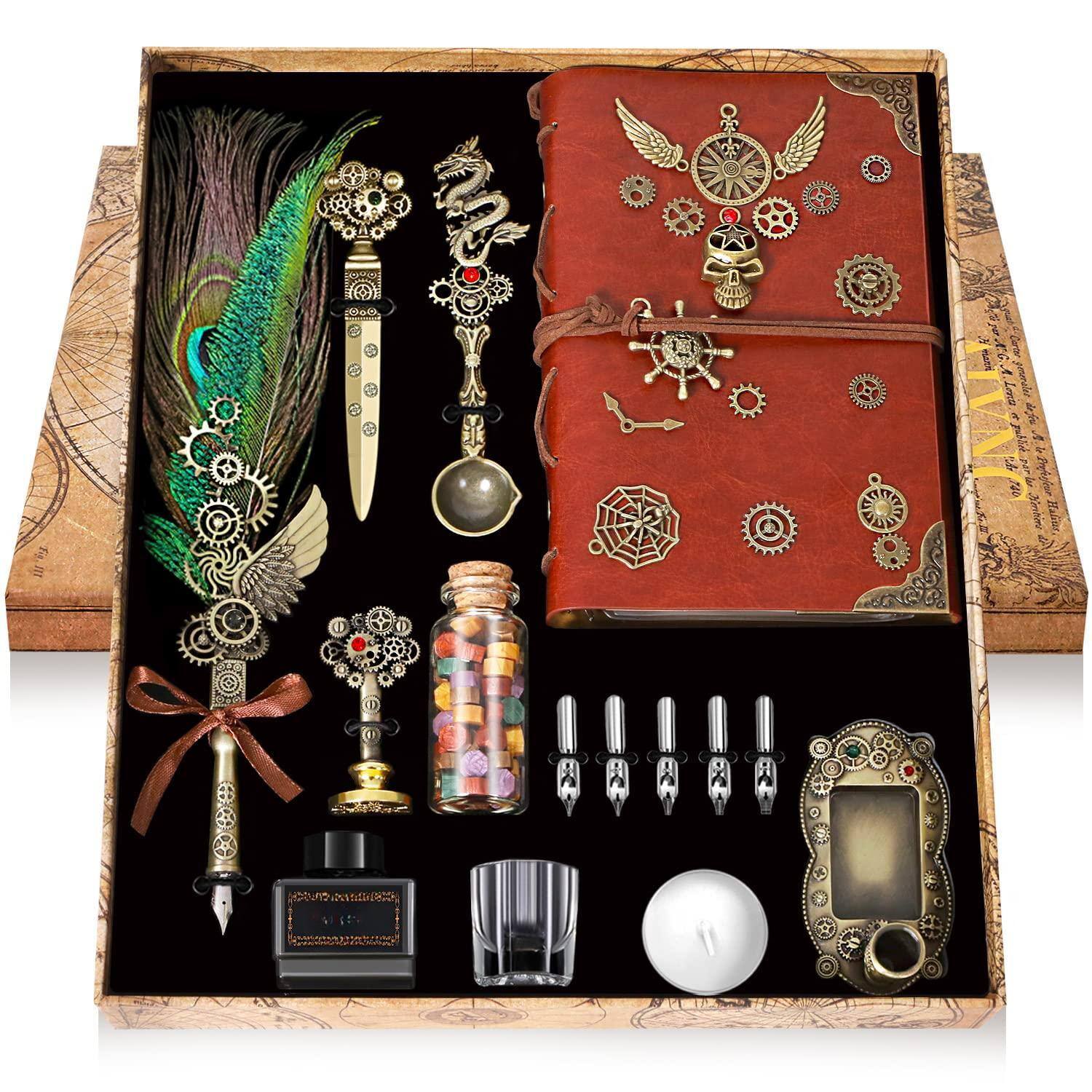 Paradigms Interiors Quill Pen And Ink Set With Notebook Wax Seal Kit ...