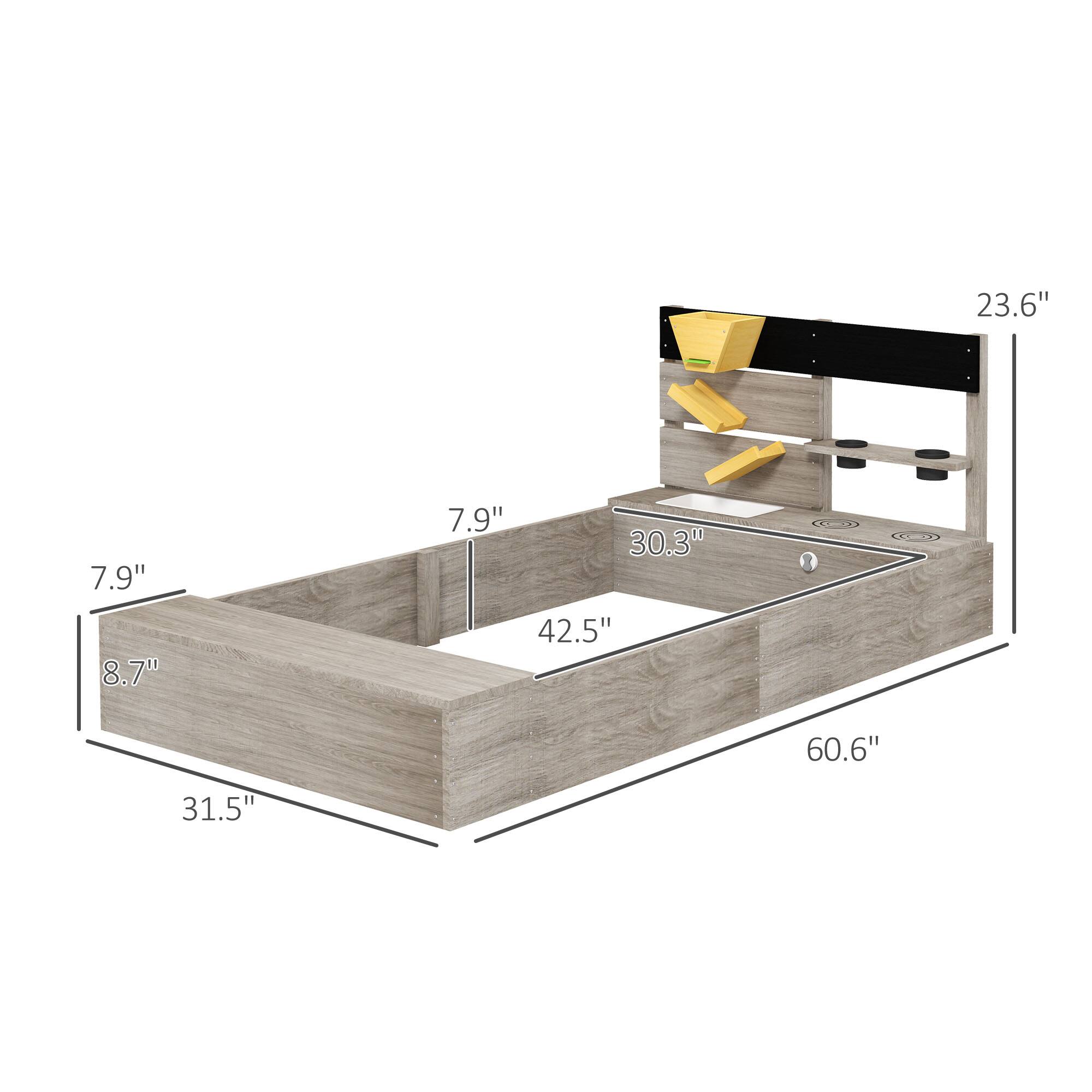 Outsunny Wooden Sandbox, Kids Sand Pit with Liner, Kitchen Design, Sink ...
