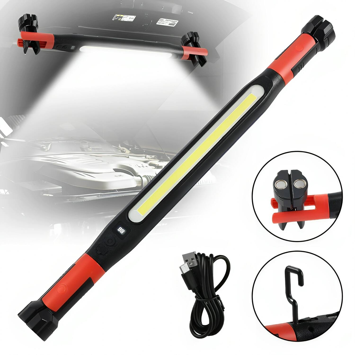 Giantpower Magnetic Rechargeable LED Work Light Bar, Under Hood ...