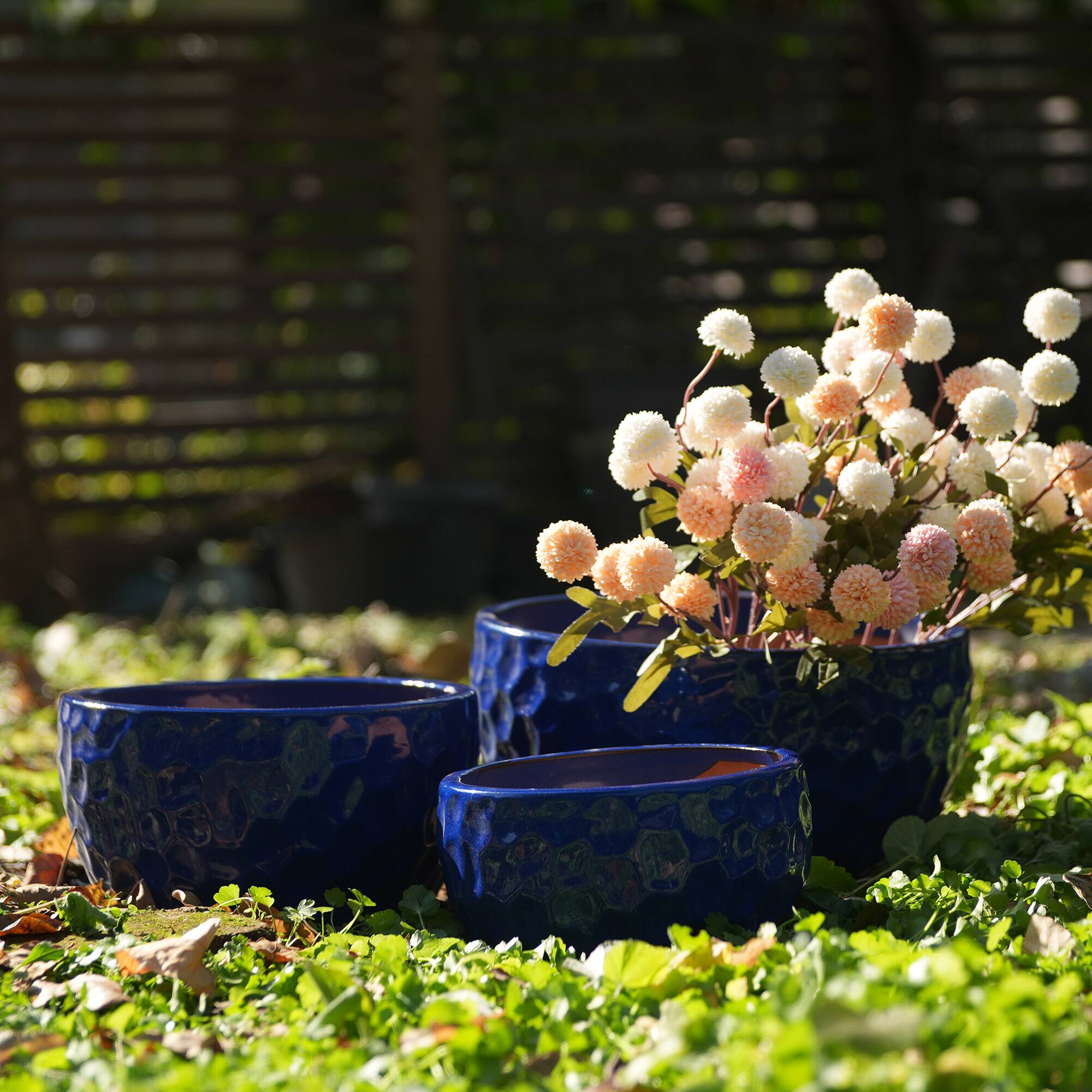 Ceramic Planter Set Loheer Handmade Cobalt Blue Plant Pots, Set of 3 ...