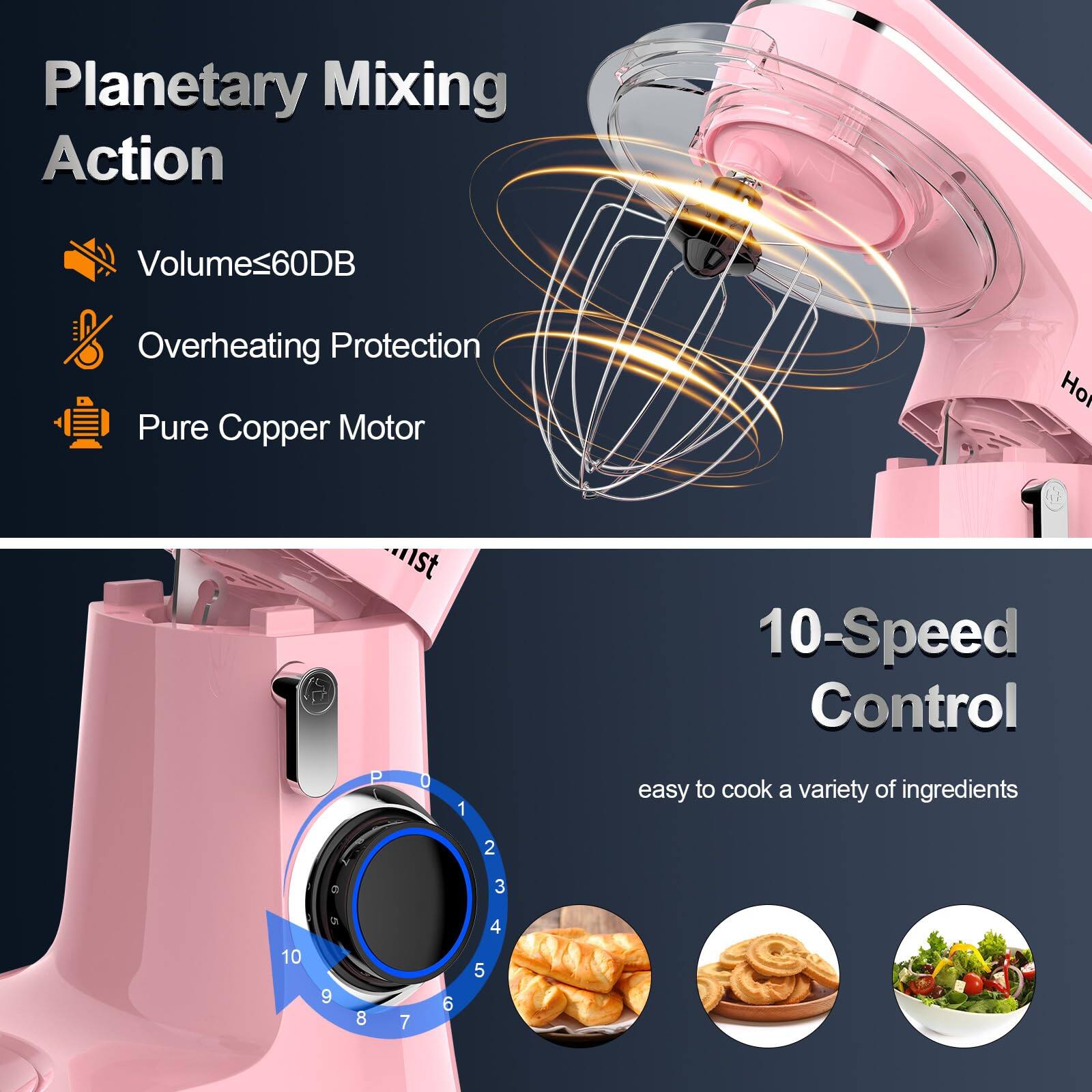 Honinst 6.5 qt. 3 In 1 Electric Stand Mixer with 10 Speed, 3D Mixing ...