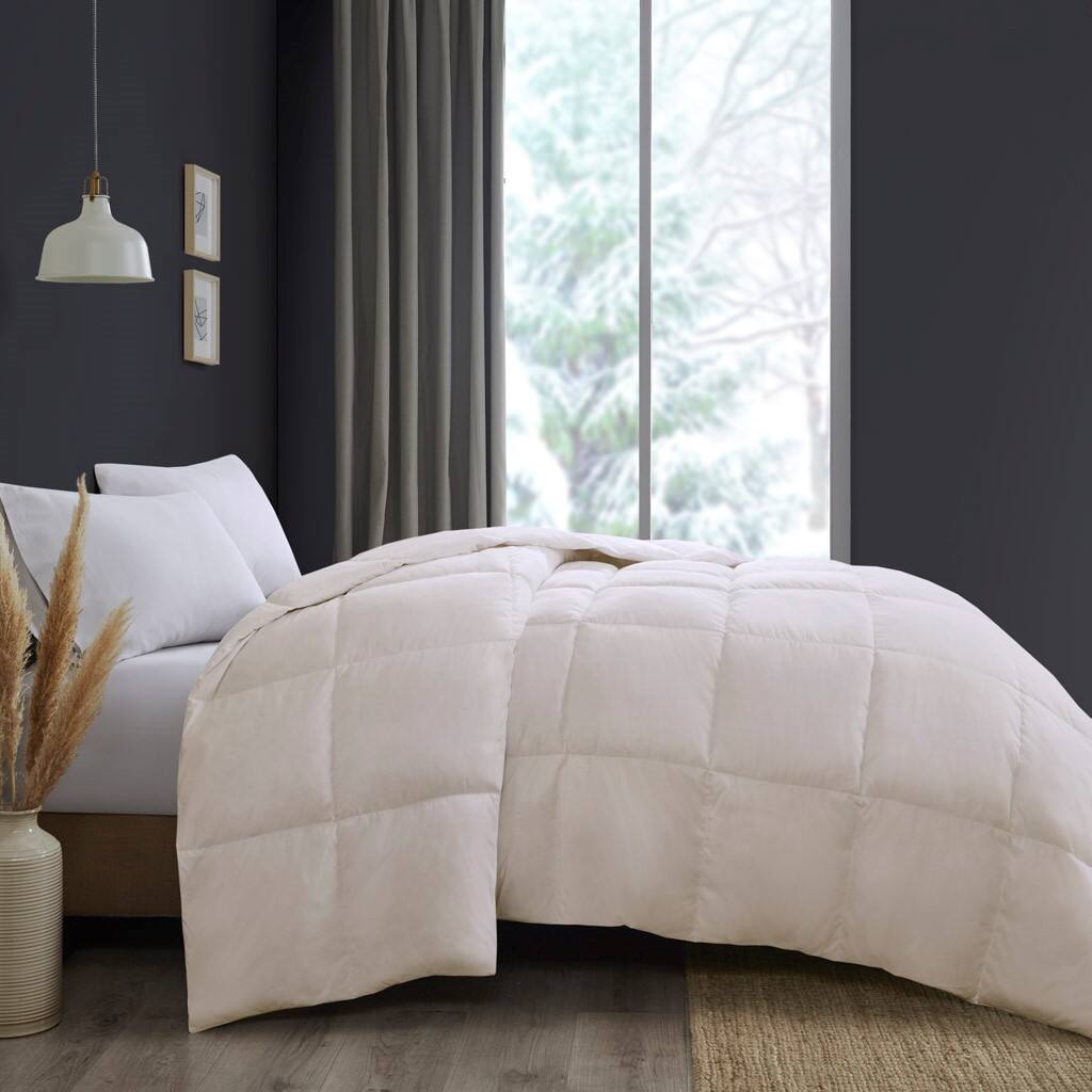 Gracie Mills Freda Classic Box Quilted Oversize Down Comforter Cream ...