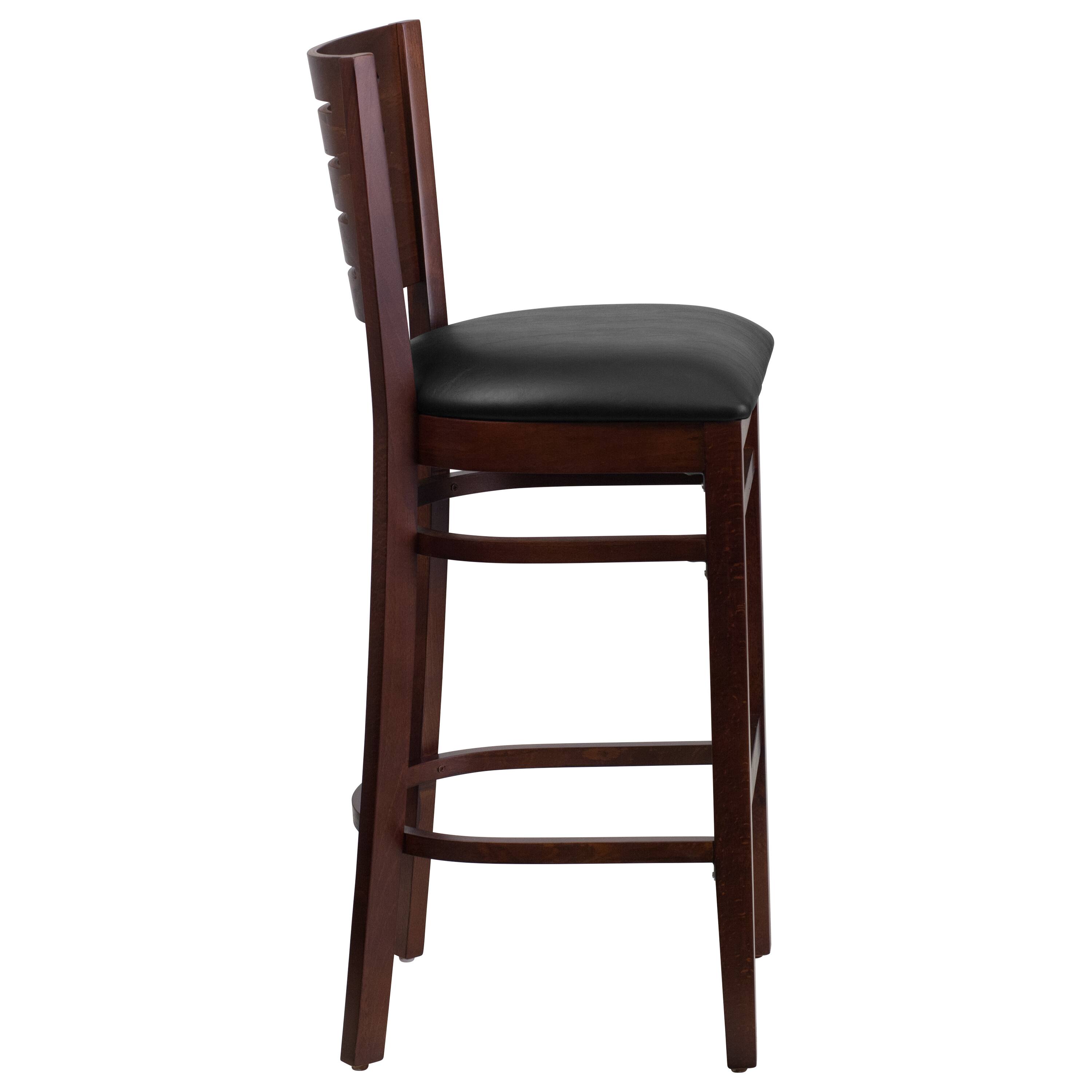 Emma + Oliver Slat Back Wooden Restaurant Dining Barstool Black Vinyl ...