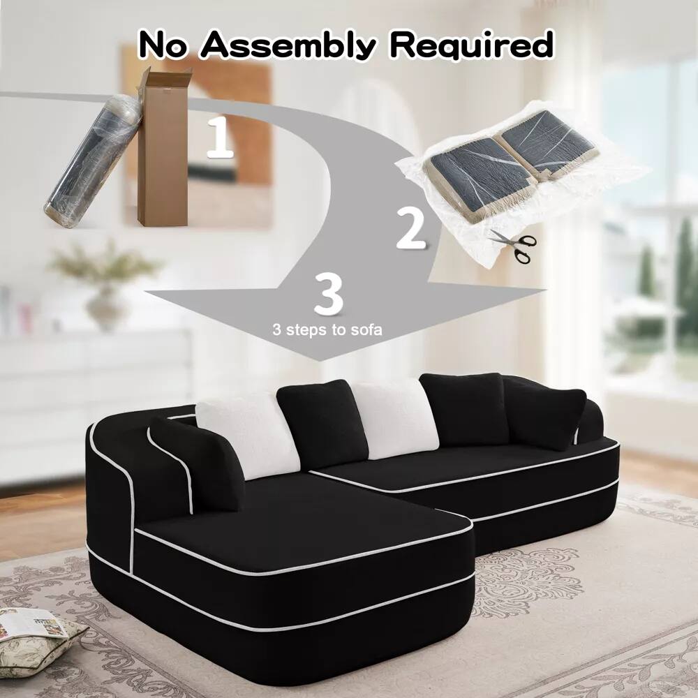 Aukfa 106" Fluffy Teddy Fabric Oversized Modular Sectional 3 Seats Sofa ...