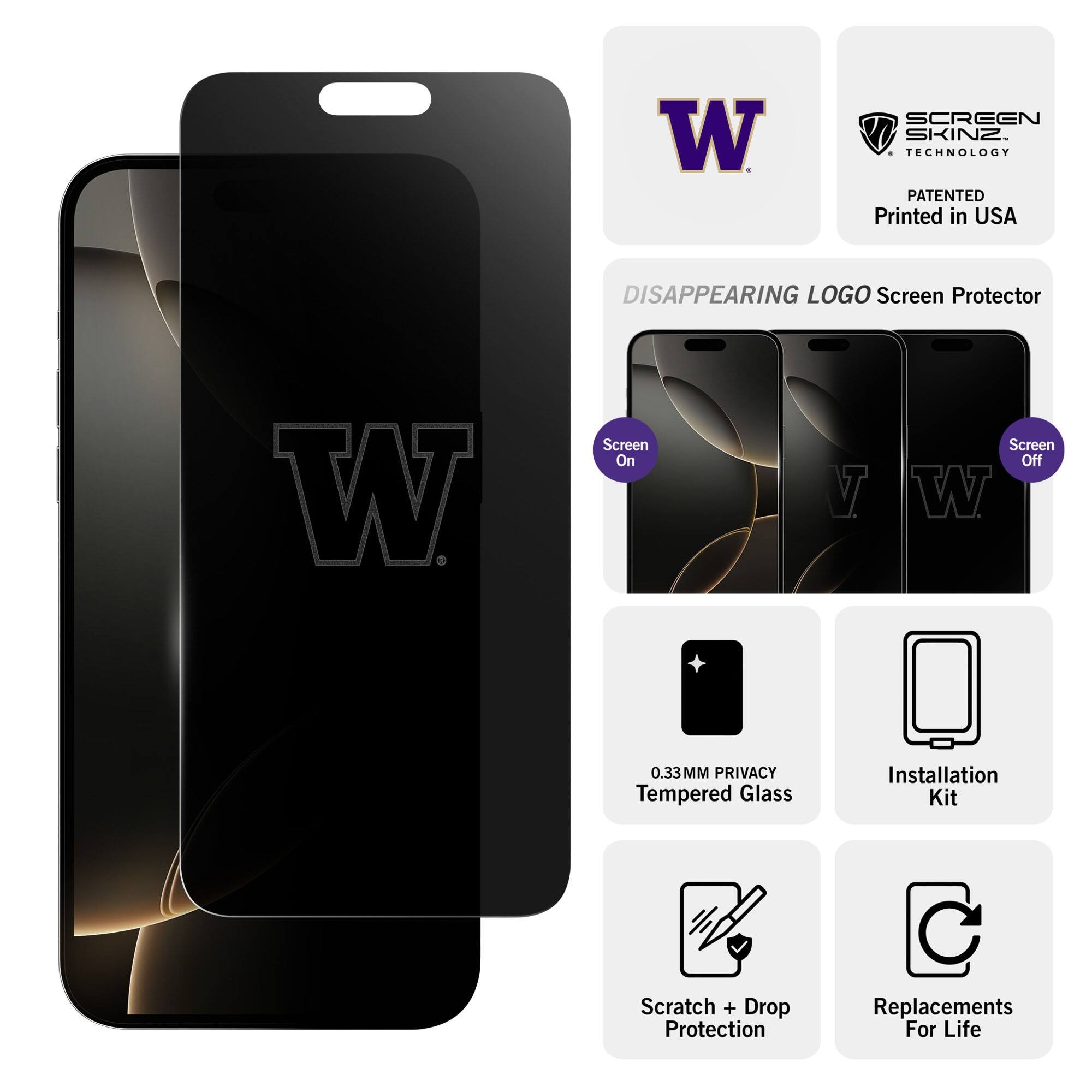 Screen Skinz Washington Huskies iPhone Privacy Screen Protector 14 Pro ...
