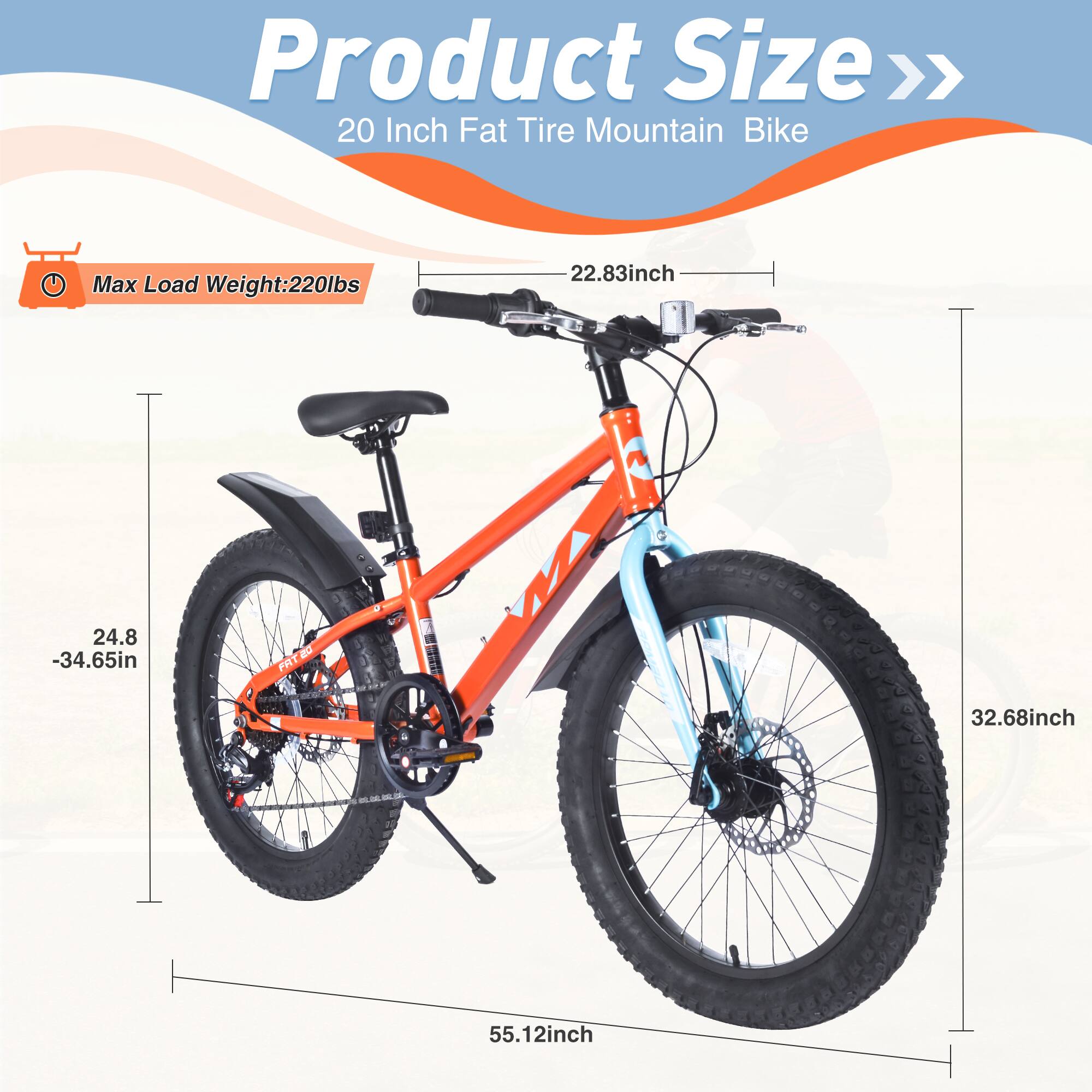 APRILSOUL 20 Inch Kids Fat Tire Bike 5 Years 7 Speed Dual Disc Brakes Orange SF-WO-W1019P203873 ...