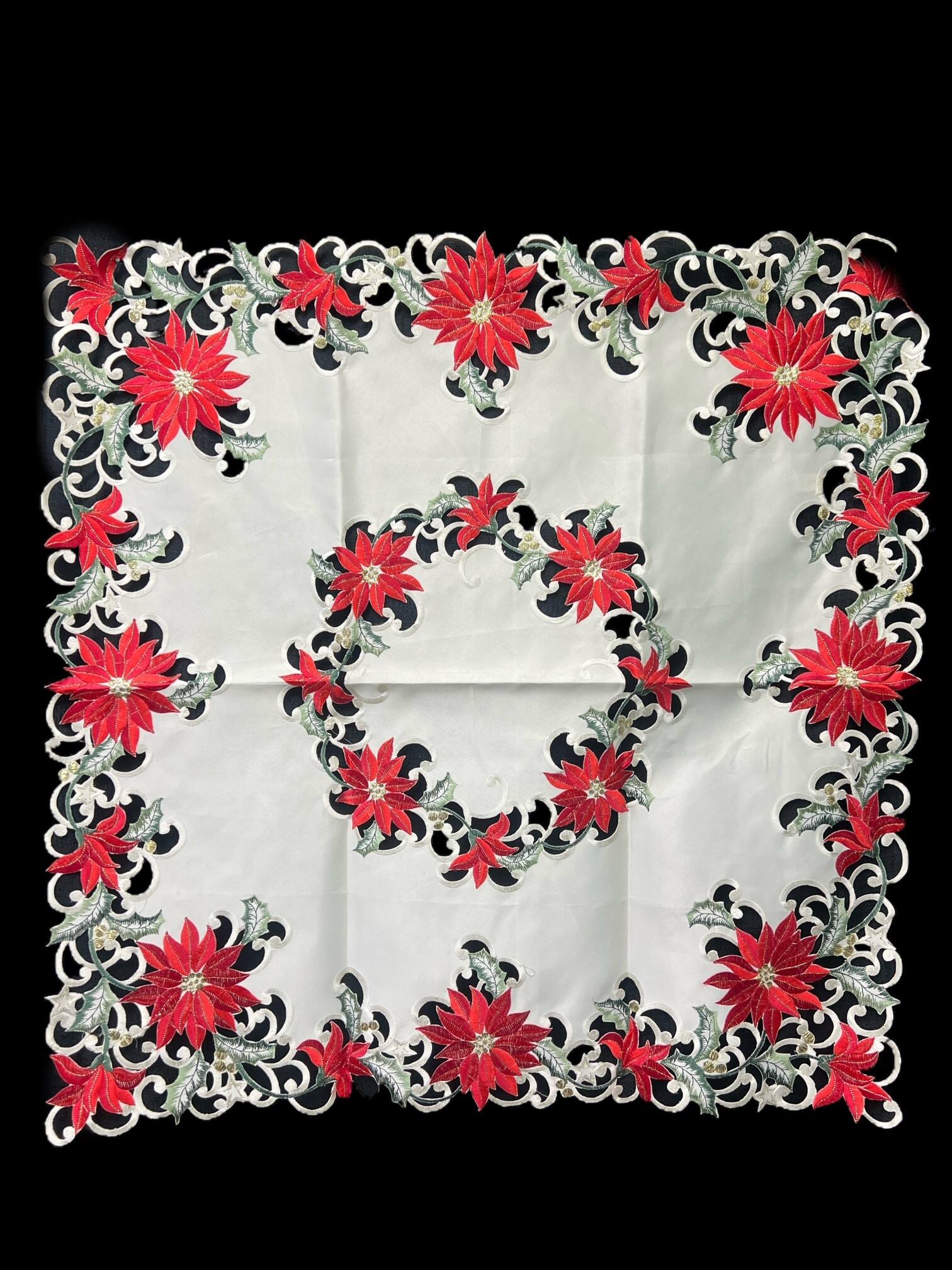 Jiallo Christmas Poinsettia Embroidered Cutwork Square tablecloth, 36 ...