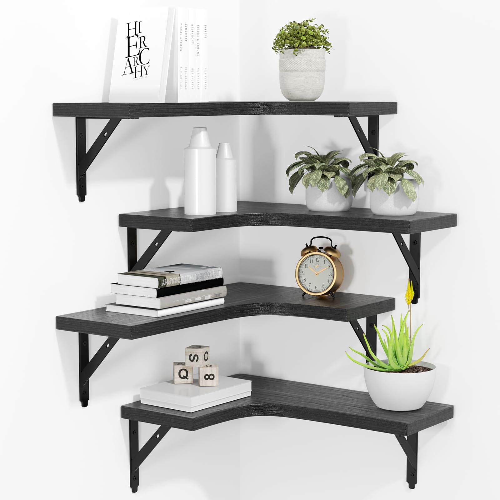 Dazzed Corner Corner Floating Shelves Wall Mounted Set of 4 Black ...
