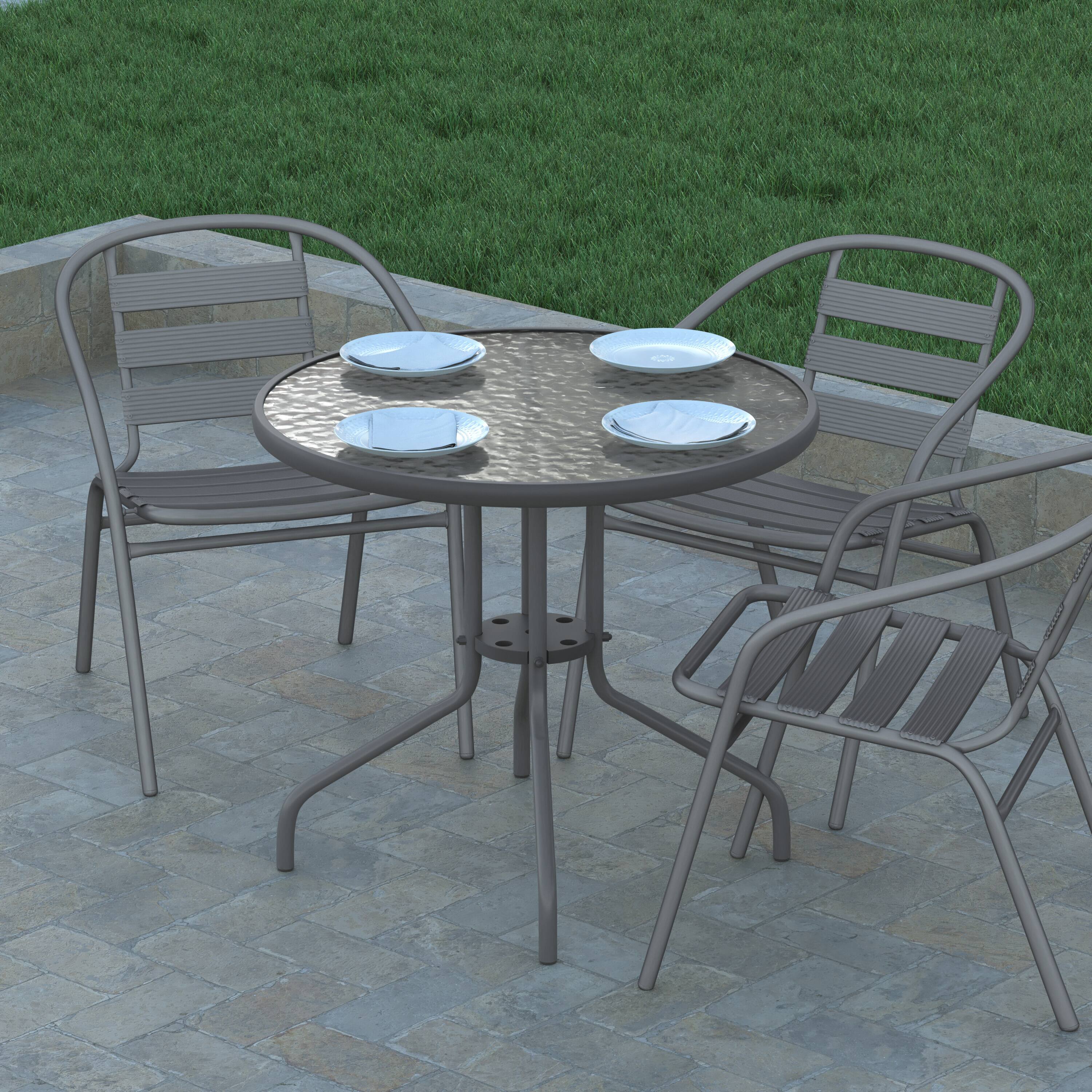 Emma + Oliver 31.5" Round Tempered Glass Metal Table with Smooth Ripple ...
