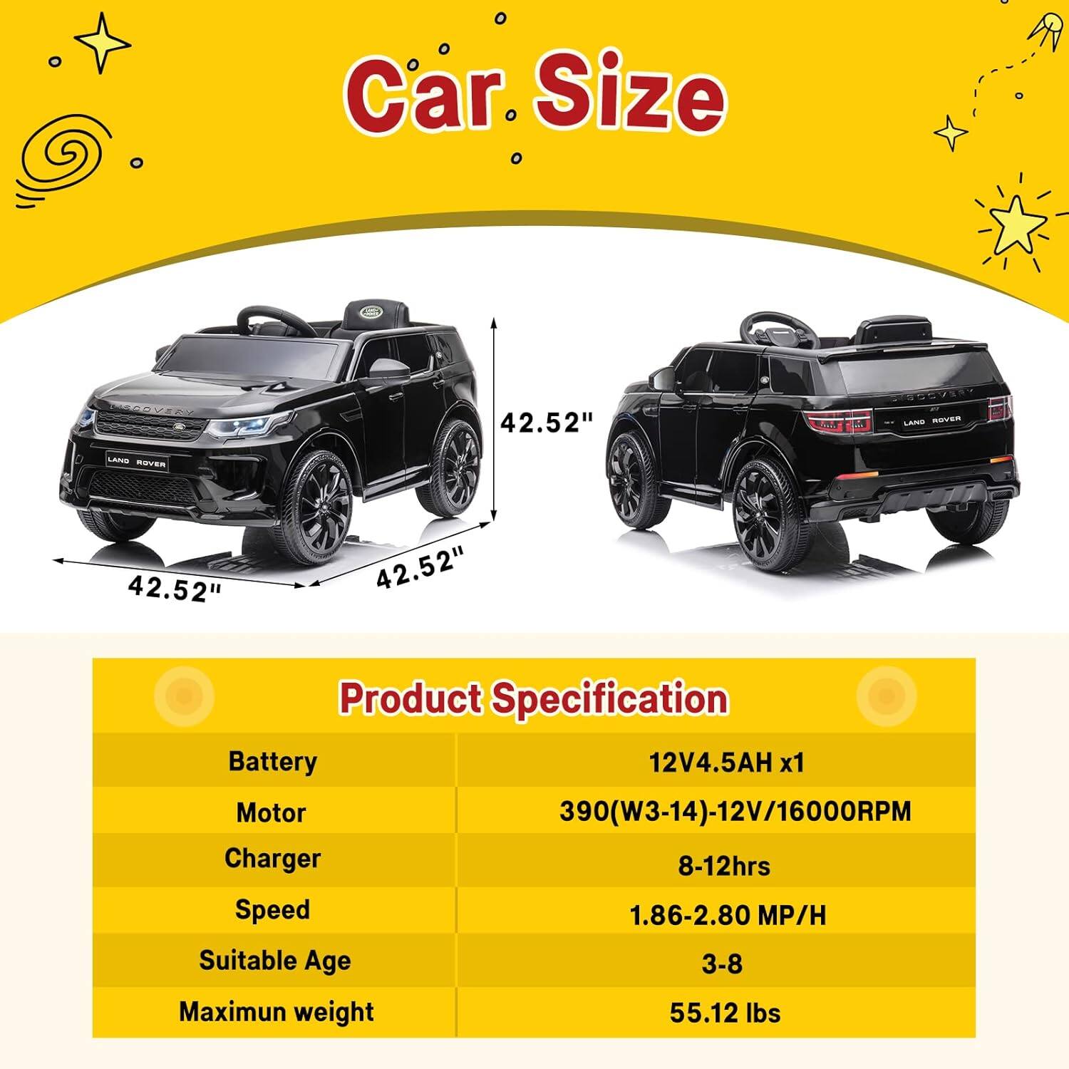 Jojoka 12V Licensed Land Rover Ride On Car for Kids w/Remote, LED ...