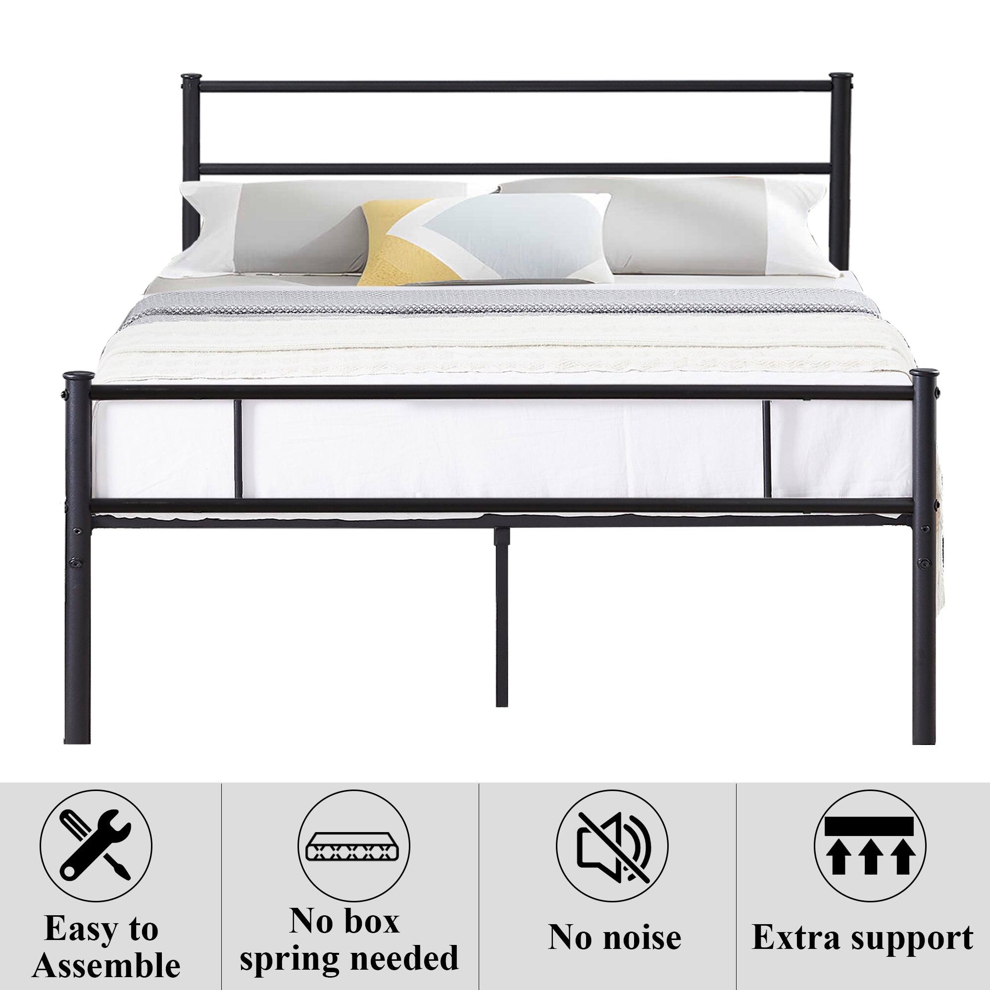 Vecelo Full Size Heavy Duty Metal Bed Frame 14" Height Platform, Noise ...