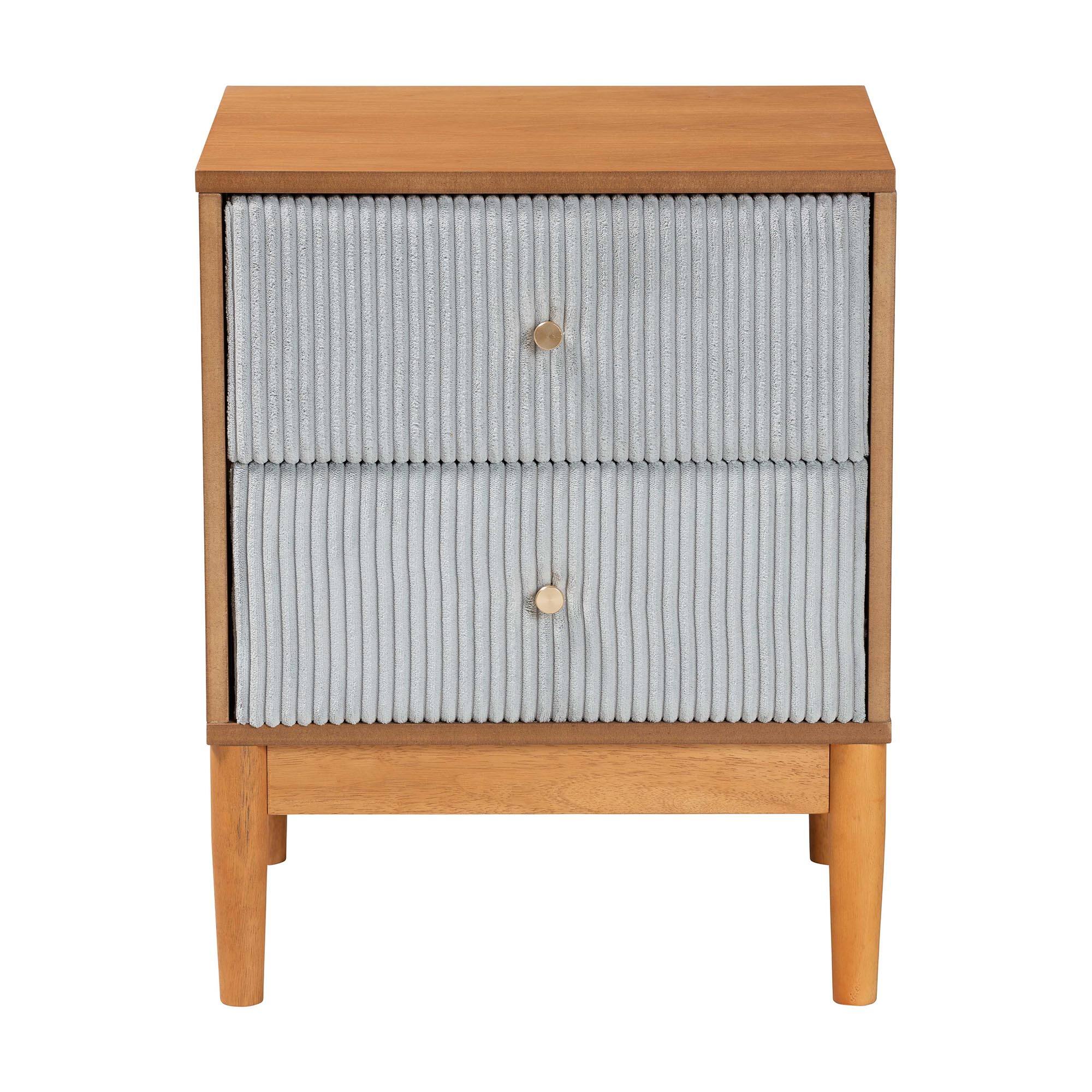 Baxton Studio Taylin Mid Century Wood 2 Drawer Nightstand Grey/Oak ...