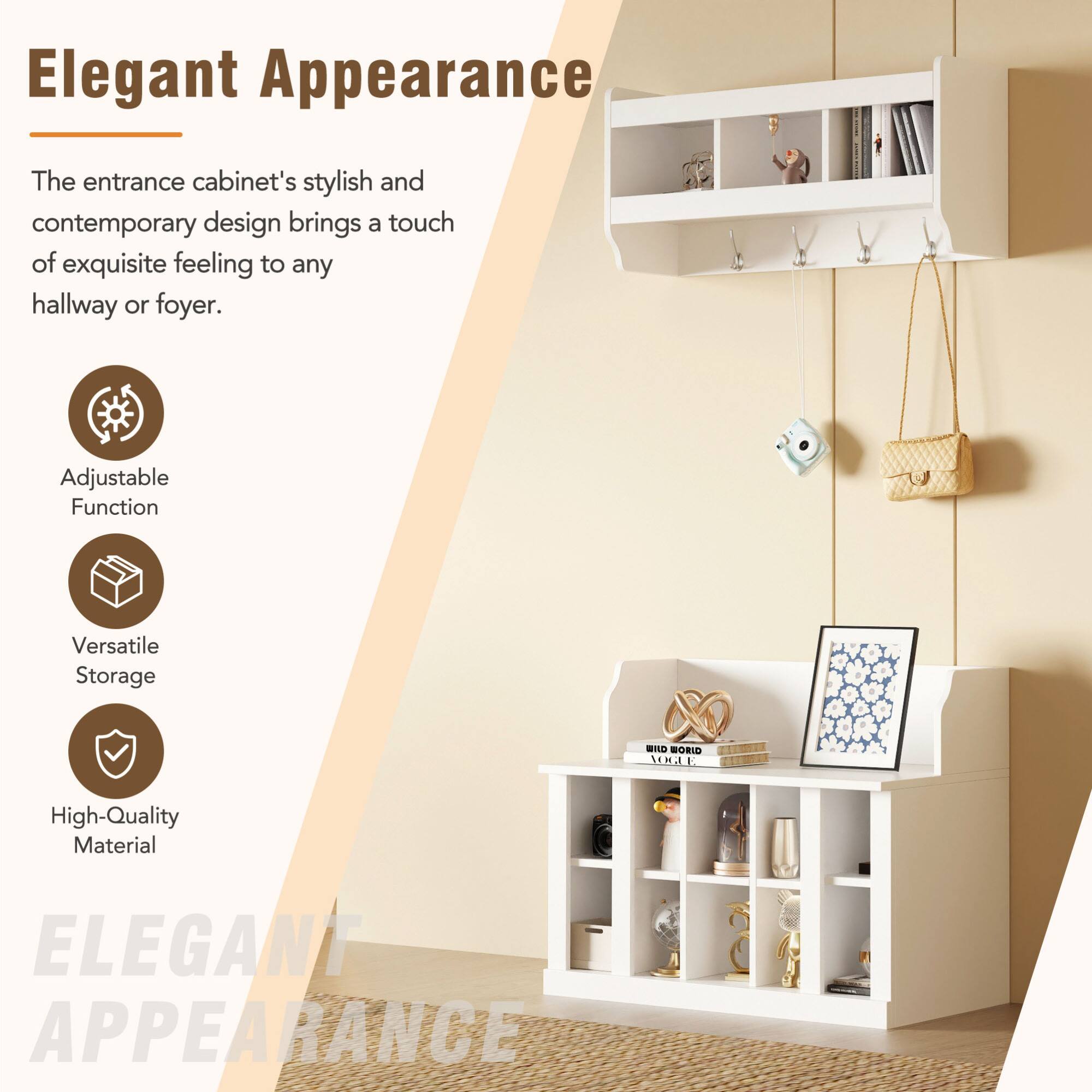 GOODSILO Modern Shoe Storage Bench with Adjustable Shelves and Wall ...