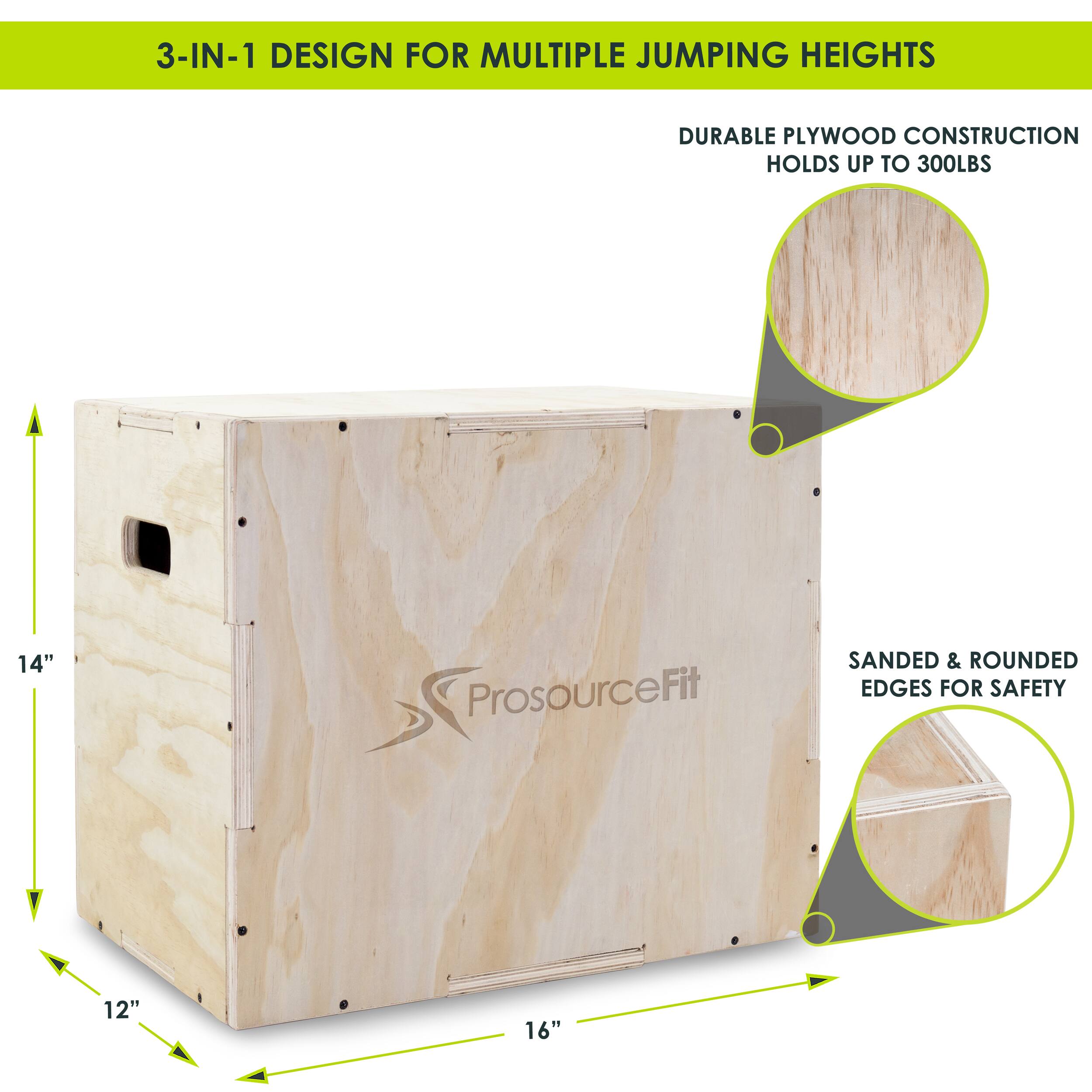 ProsourceFit 3 in 1 Wood Plyometric Jump Box, 16/12/14 Beige ps-1252 ...
