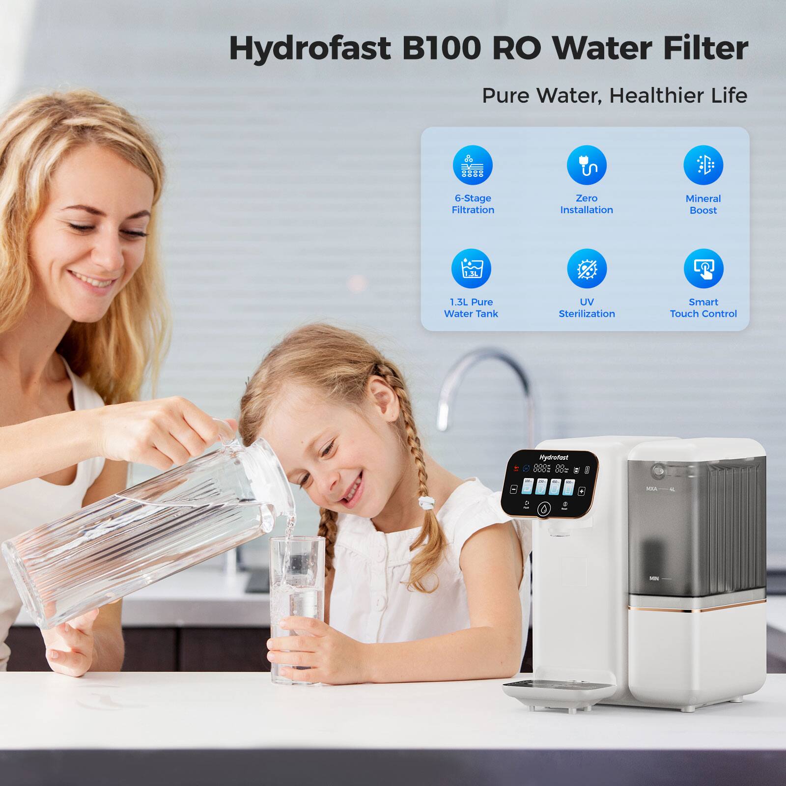 Hydrofast B100 Countertop Reverse Osmosis Water Filter System, 6 Stage ...