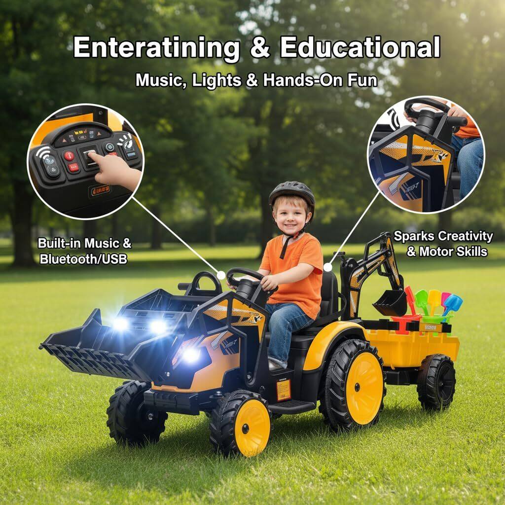 Jojoka 3 in 1 Ride on Tractor, Excavator & Bulldozer, GAOMON 24V ...