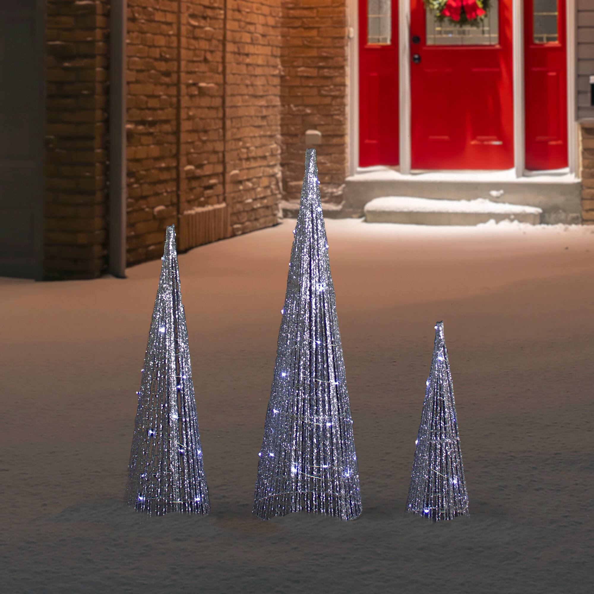 Northlight LED Lighted Glittered Outdoor Christmas Cone Tree 23.5" Set ...