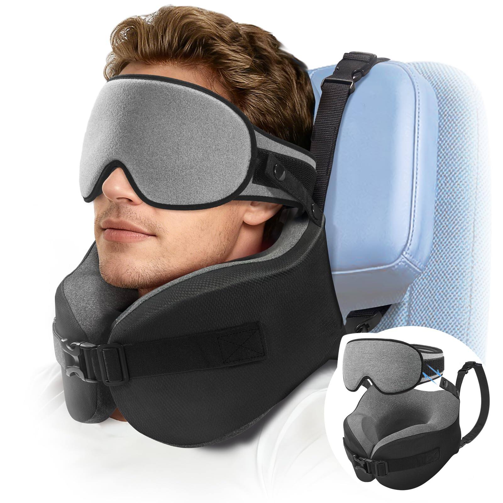 Fabibe Travel Pillow For Long Flight Airplanes Head Strap Combo With 3d ...