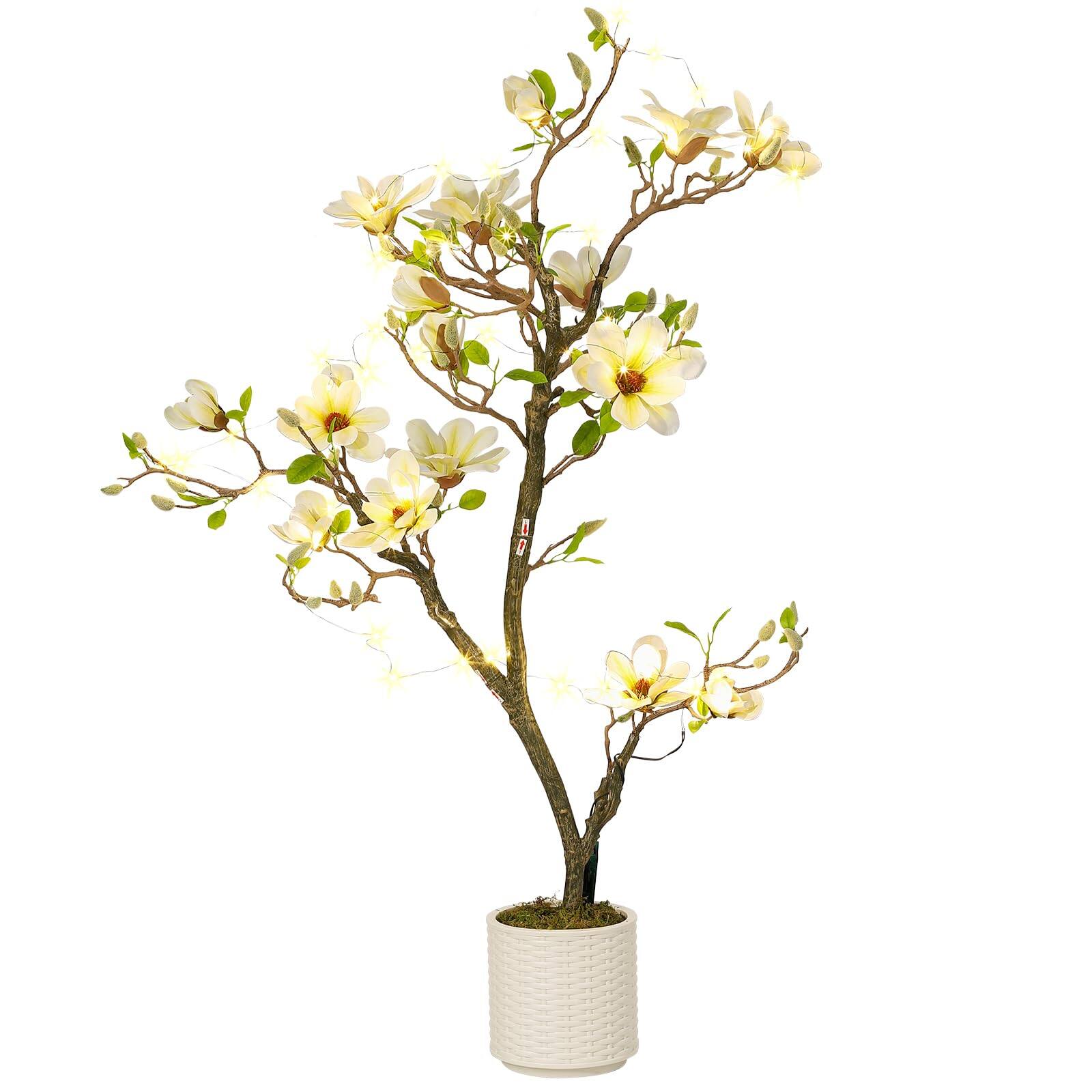 Maxxis Merch 4 ft Faux Magnolia Plant Artificial Flower Trees for Yard ...