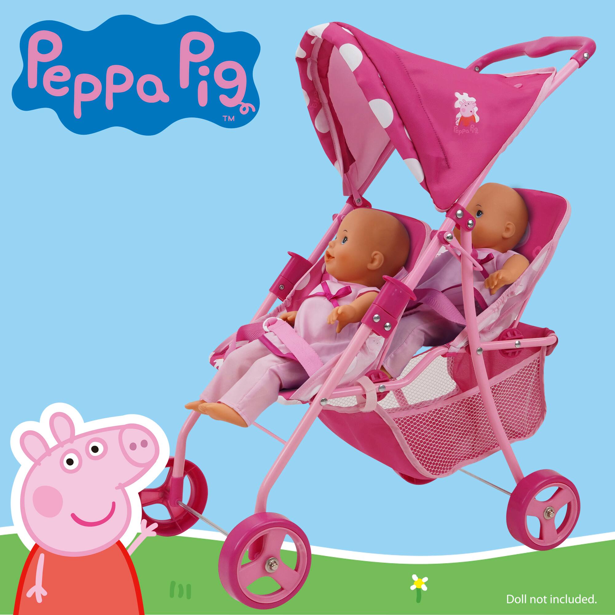 509 Crew Peppa Pig: Doll Twin Stroller in Pink & White Dots ...