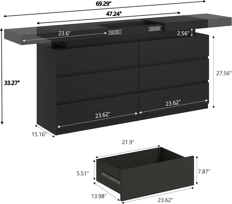 Vipbear modern 6 drawer dressing table storage cabinet with LED lights ...