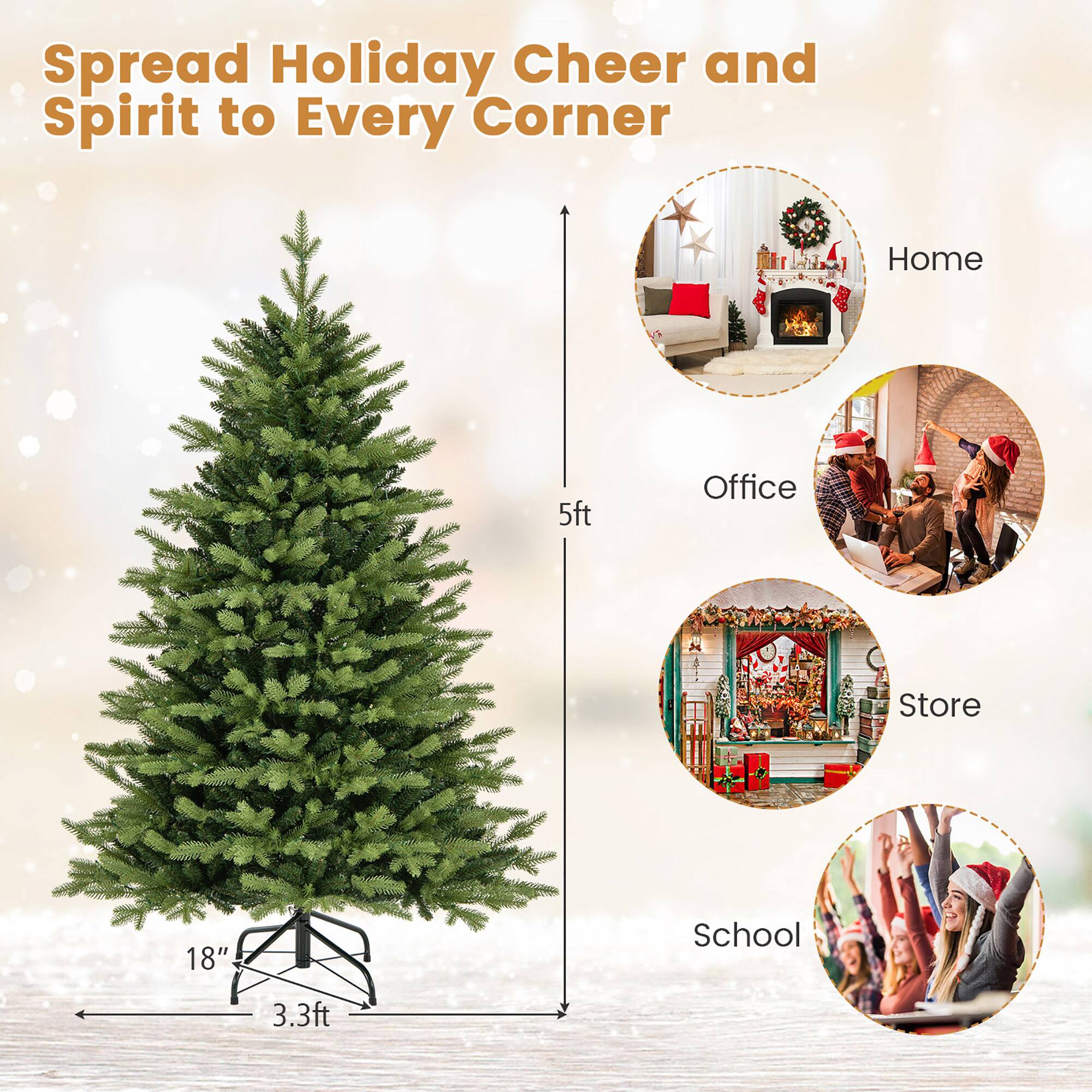 Gymax 5 FT Pre Lit Artificial Christmas Tree Hinged Xmas Tree w/ 250 ...