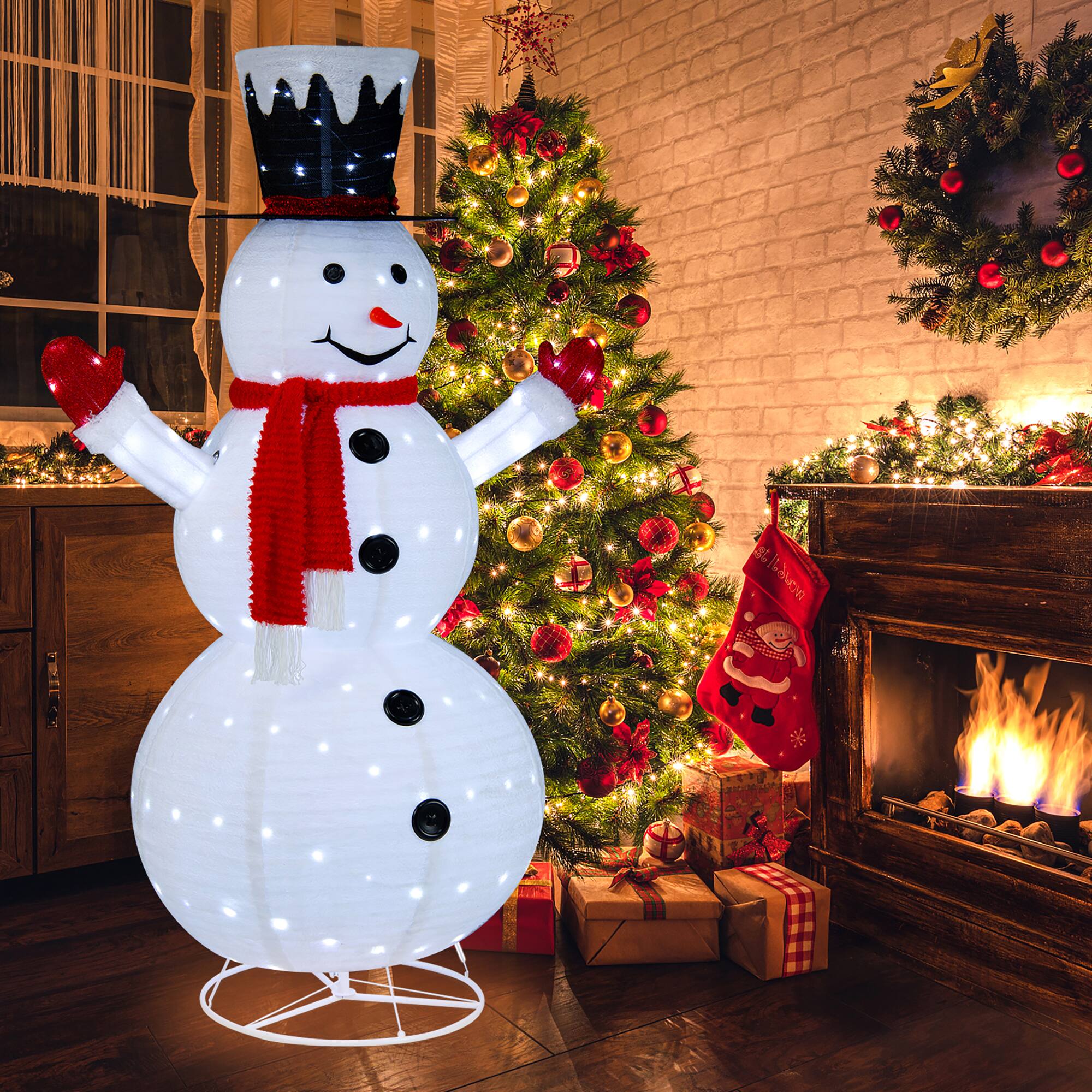 Costway 6 FT Lighted Artificial Christmas Snowman Pre Lit Pop up ...