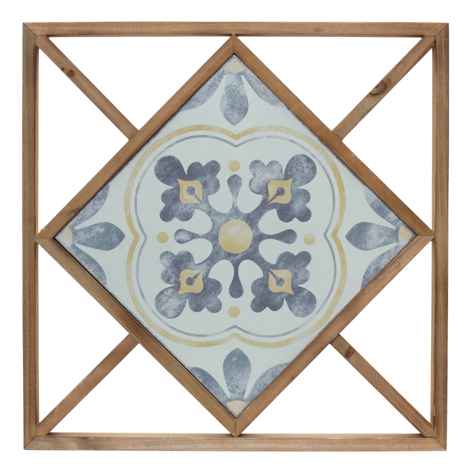 BreeBe Framed Ornamental Wall Tile (Set of 2) 14.25"SQ Brown, Blue ...
