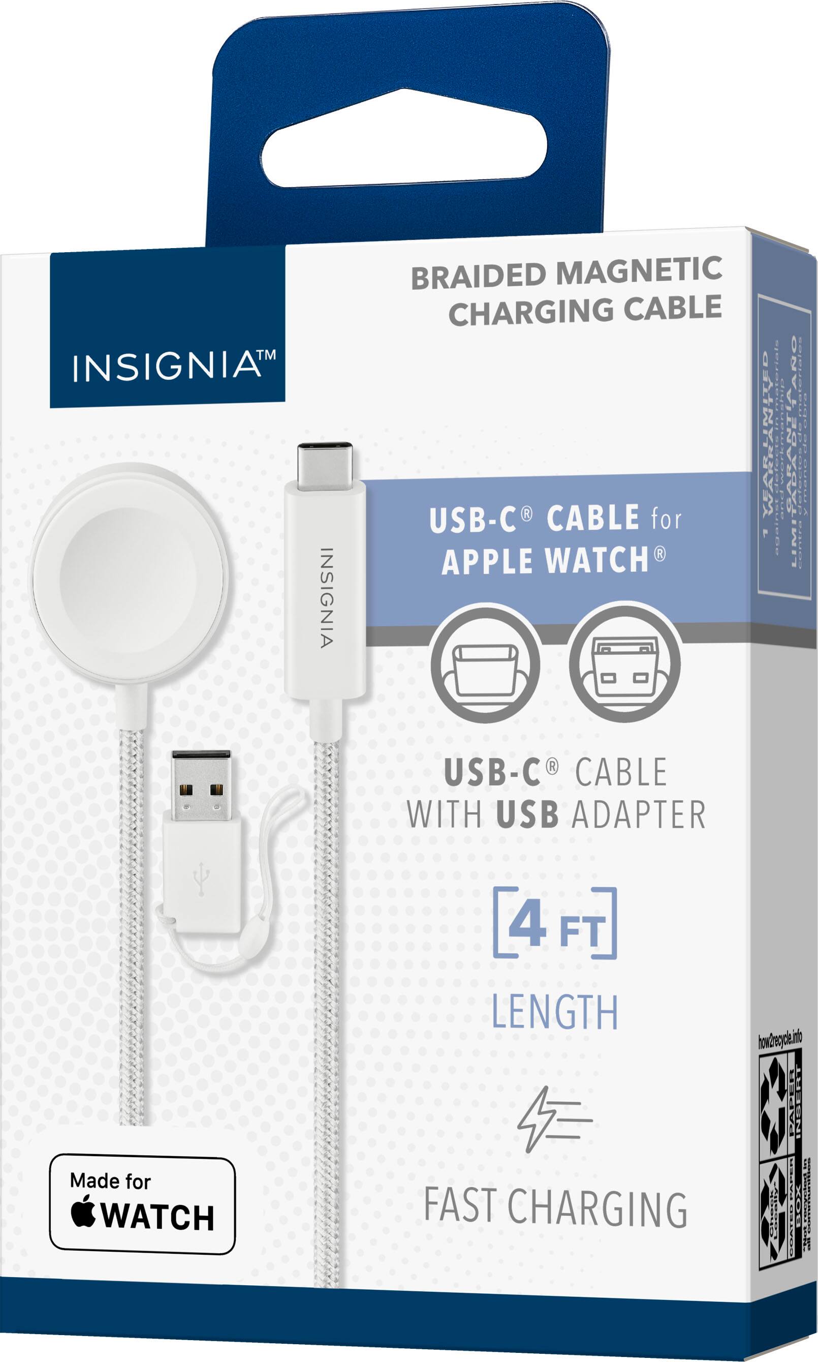Insignia™ 4 ft. Apple Watch Magnetic Charging Cable to USB C Braided ...