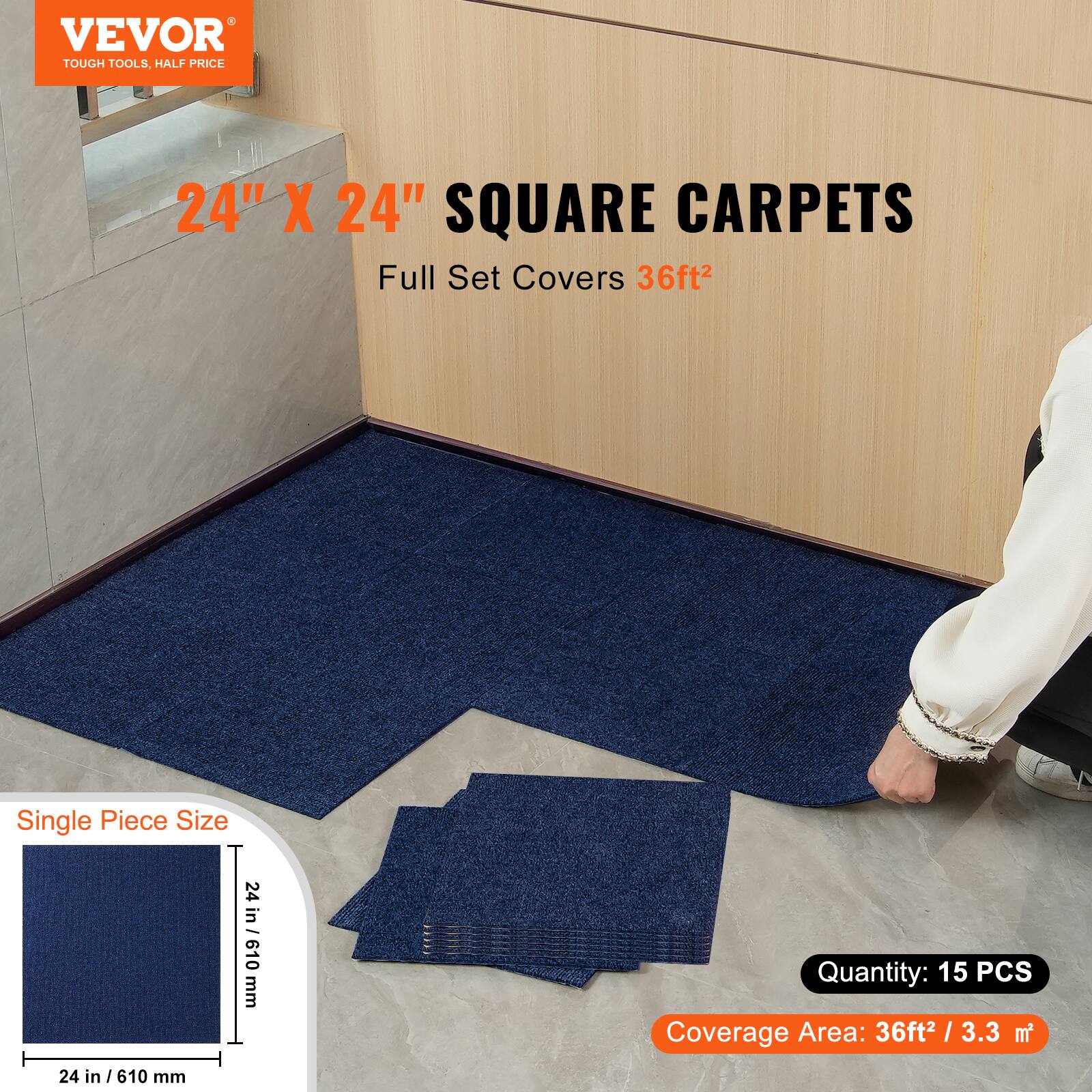 VEVOR Carpet Tiles Peel and Stick, 24”x24” Squares Self Adhesive Carpet ...