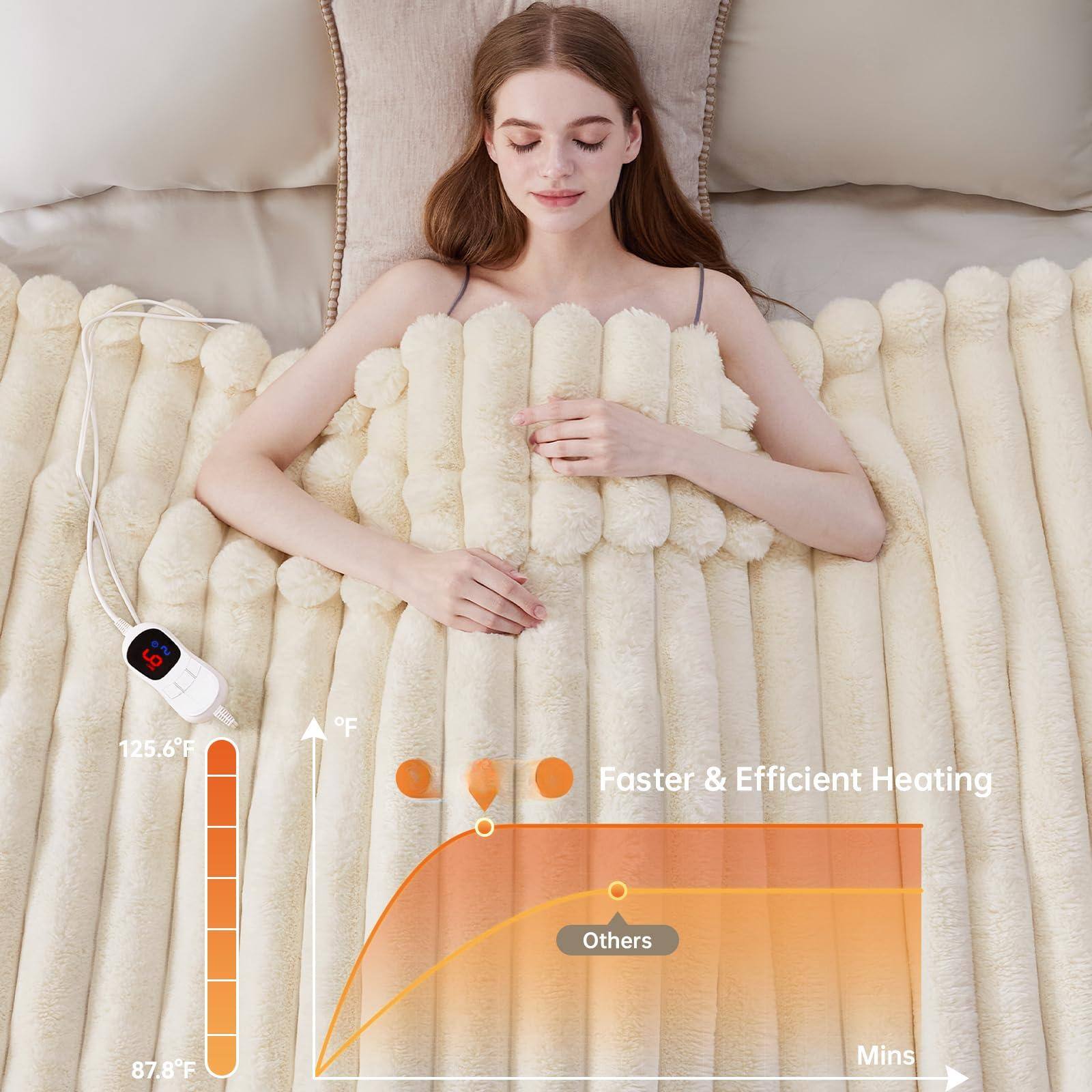 Refined Abode Design Heated Blanket Size Faux Cozy Heating With ...