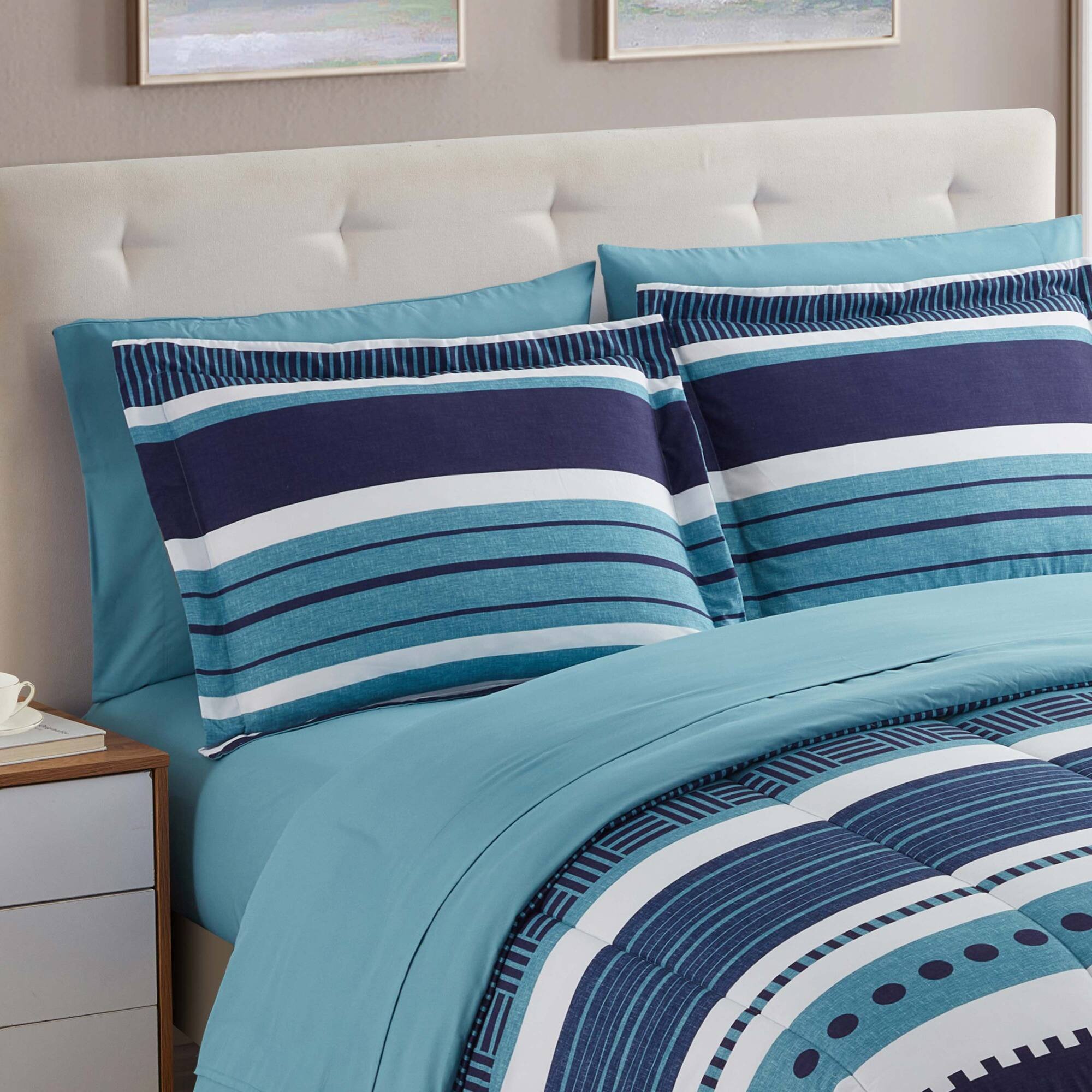 Sweet Home Collection 7 Piece Marino Bed in a Bag Printed Comforter & Sheet Set Queen ...