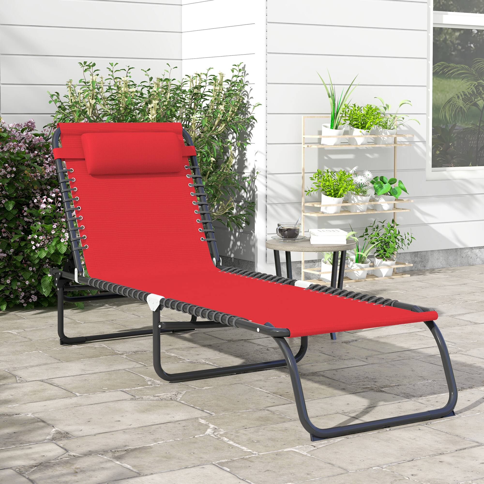 Outsunny Folding Chaise Lounge Chair, Patio Sun Tanning Chair, Outdoor ...