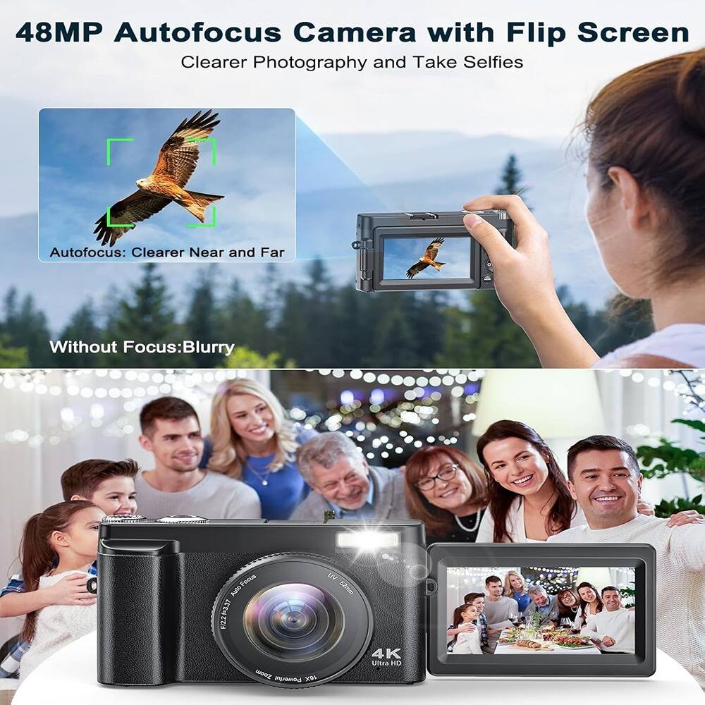 ACJPR 4K Digital Camera, 48MP, 16X Zoom, 180° Flip Screen, Flash Black ...