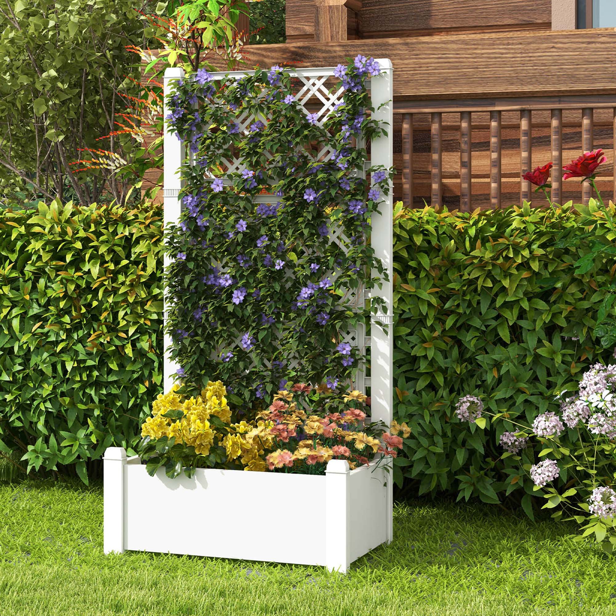 Costway Outdoor Planter Box with Trellis Water Level Indicator ...
