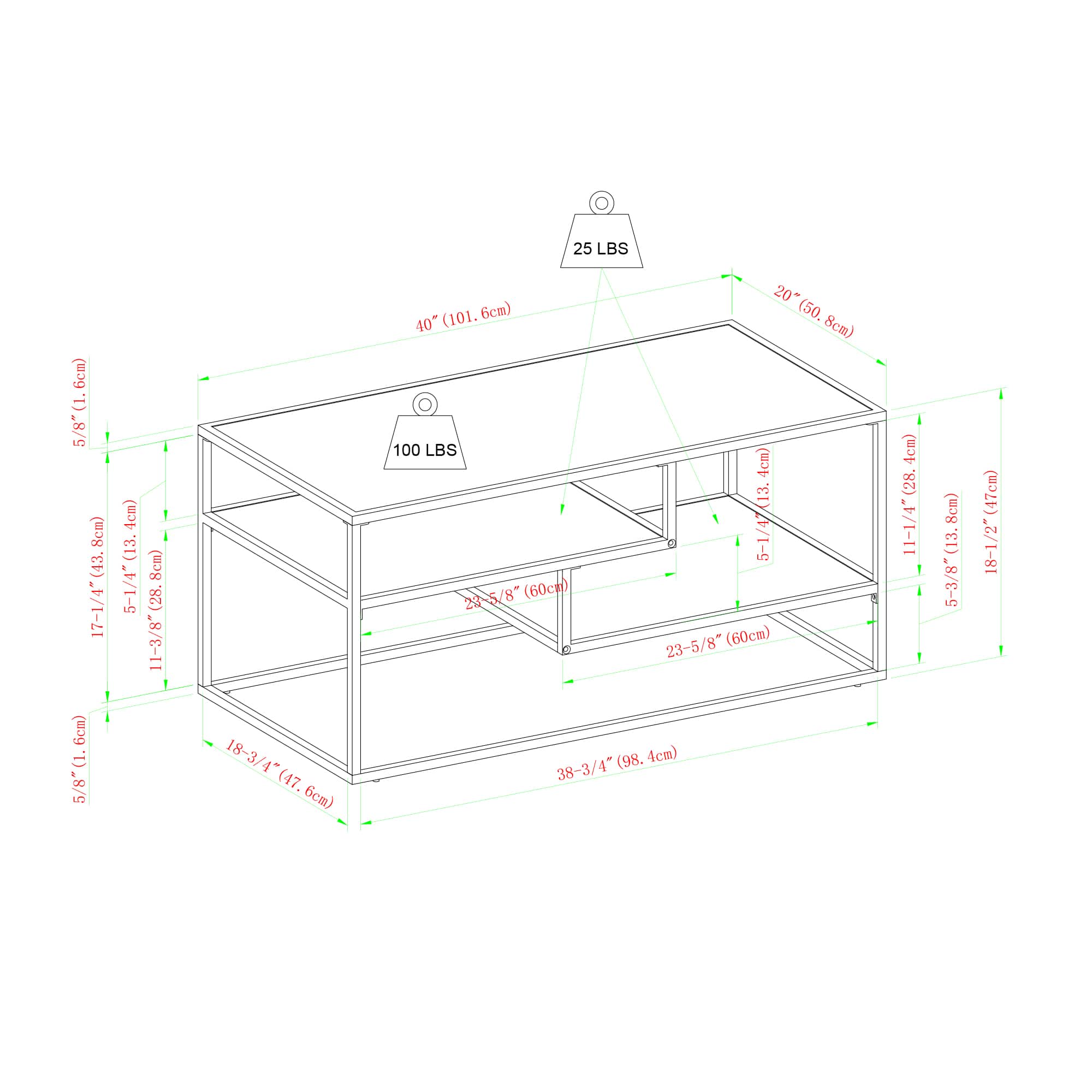 Walker Edison Modern Minimal Coffee Table with Floating Shelves Coastal ...