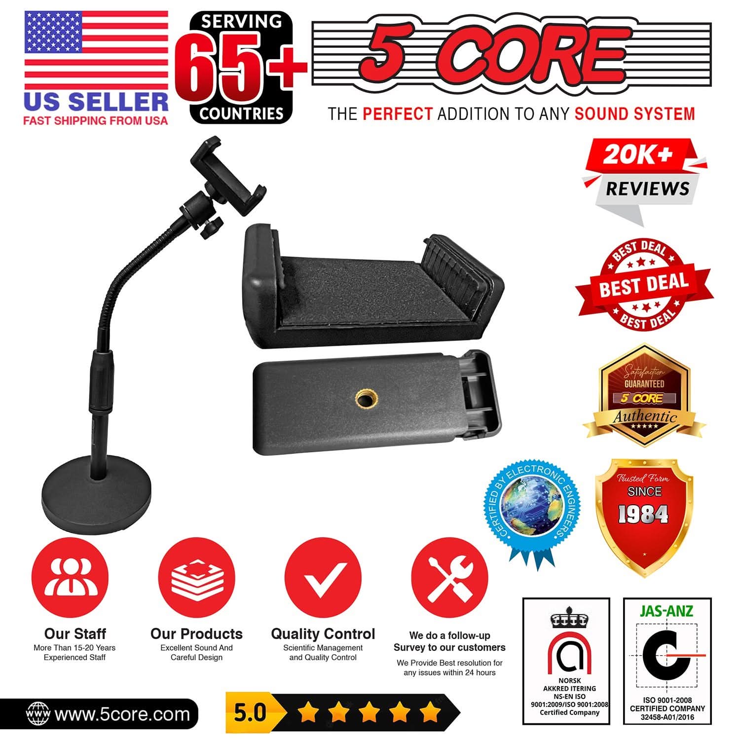 5 CORE 5Core Cell Phone Stand Desk Adjustable Scissor Boom Arm Stands ...