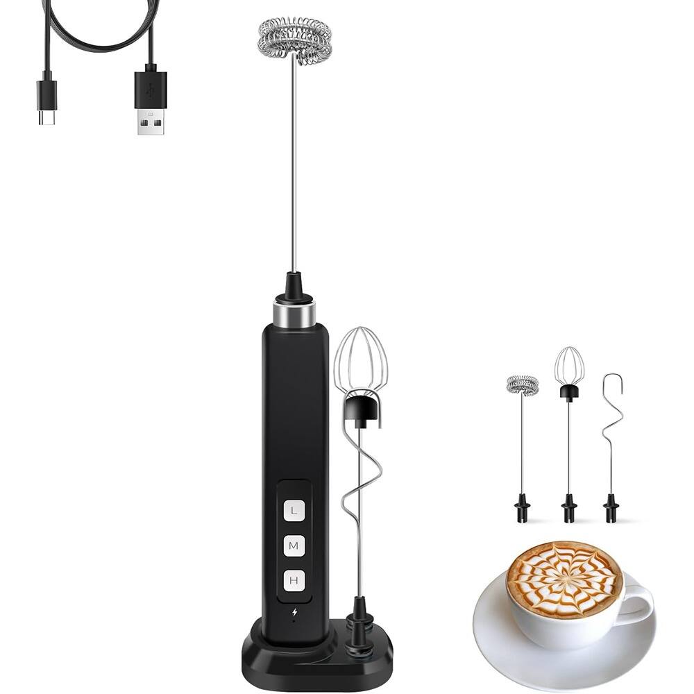 ACJPR Rechargeable Handheld Milk Frother with 3 Detachable Stainless ...