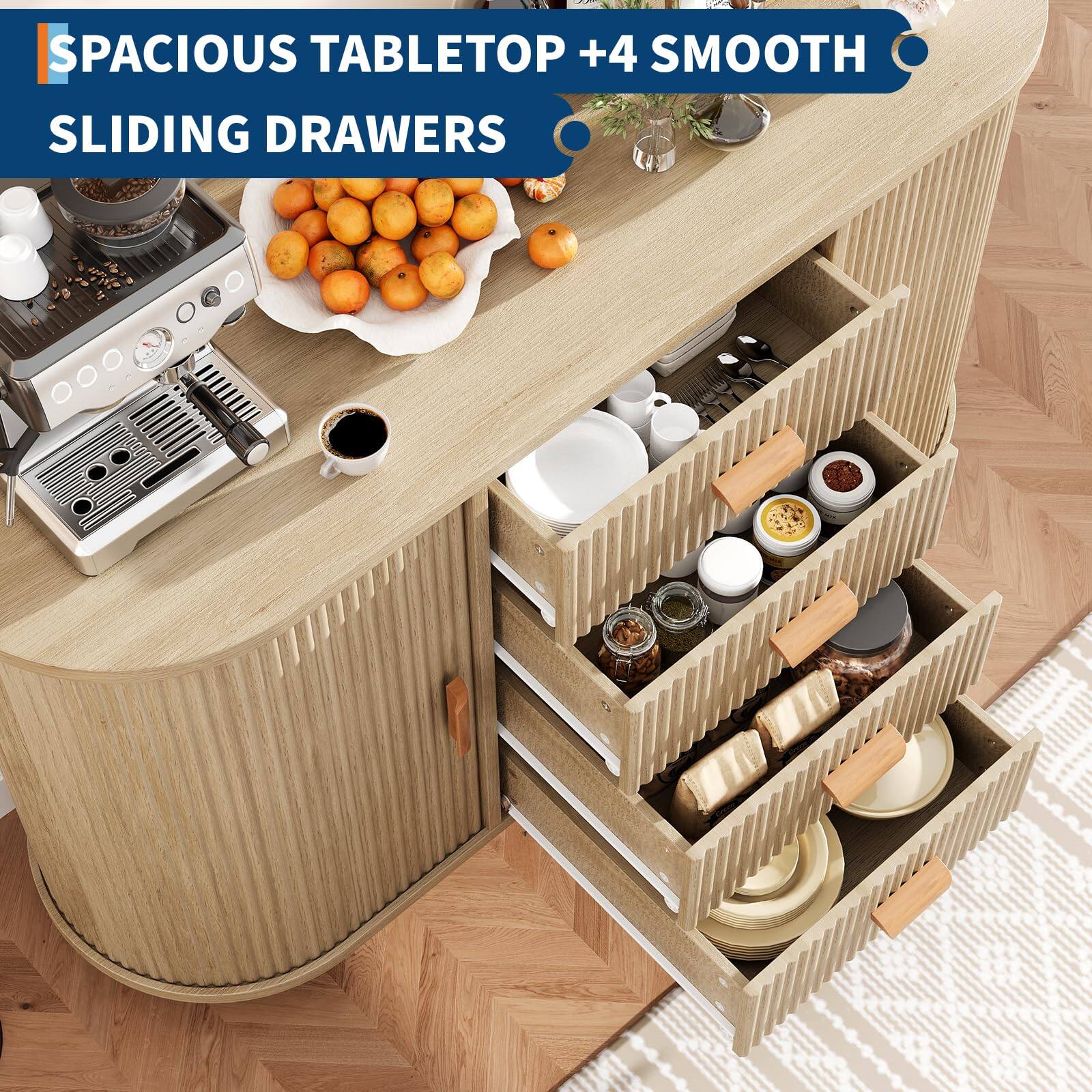 Jojoka 47" Fluted Sideboard Buffet Cabinet with 4 Drawers, 2 Arched ...