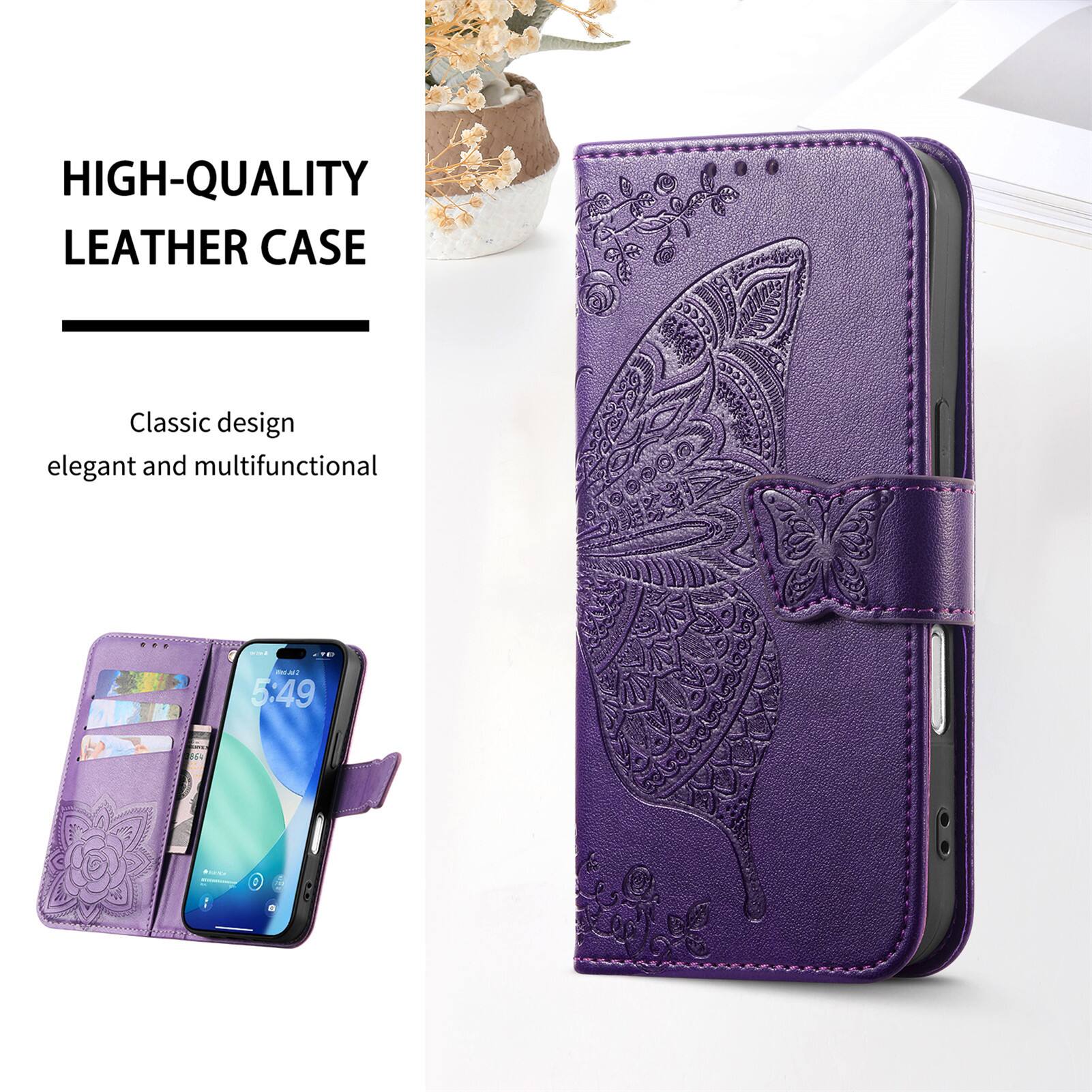Dteck Wallet Case for Apple iPhone 17 Pro Max, Embossed Butterfly ...