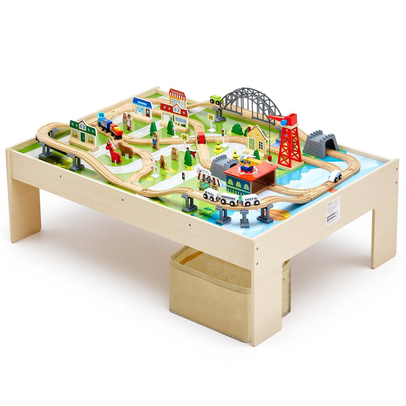 Glintex Wooden Train Table for Kids, 120PCS Activity Playset with ...