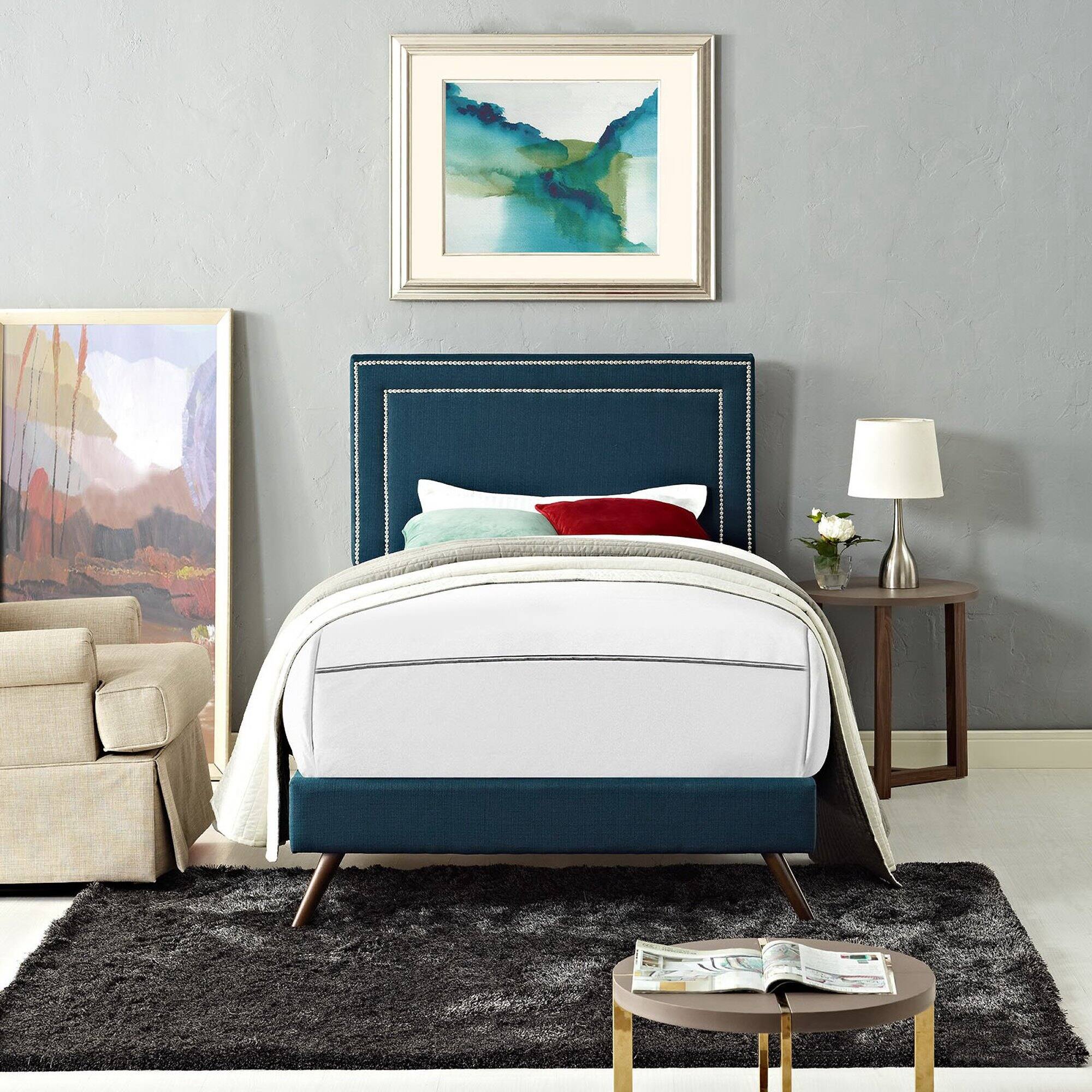 Modway Jessamine Fabric Platform Bed with Round Splayed Legs Azure MOD ...