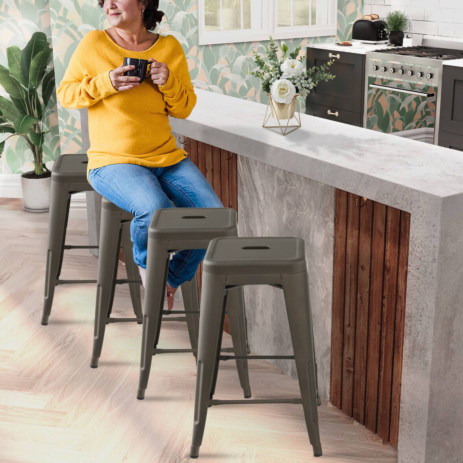 Ecooso Set of 4 24 Inch Tolix Style Counter Height Bar Stools Stackable ...