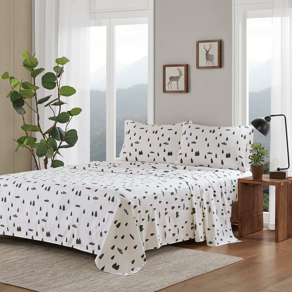 Gracie Mills Kayce Flannel Sheet Set Green Trees & Trucks 4893-02RW ...