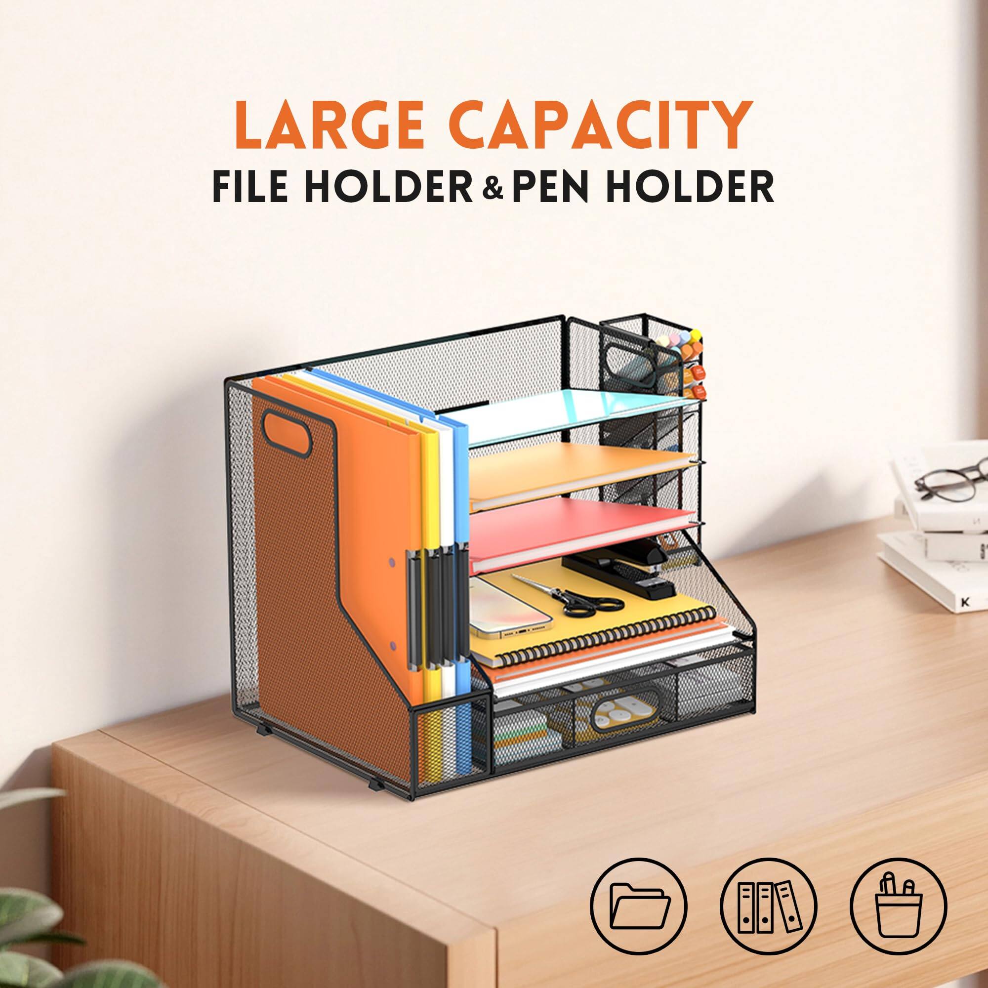 Dapper Styles Mesh Desk Organizer 5 tier Paper Letter Tray With File ...