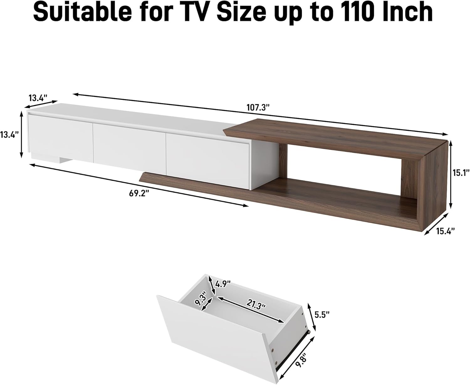 Espafurni 82 107.3 Inch Extendable TV Stand 3 Drawers, Modern ...
