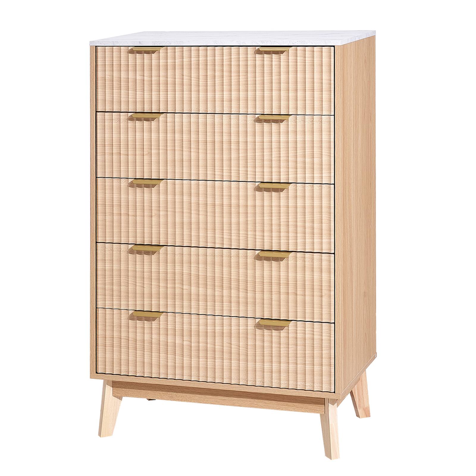 VEVOR 5 Fluted Drawer Dresser, Chest of Drawers with Sliding & Anti tip ...