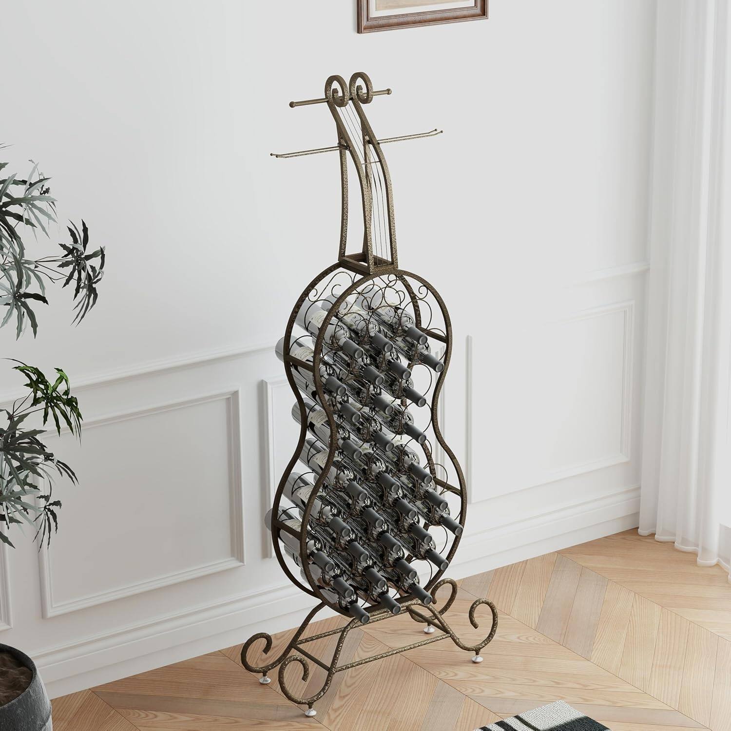 MOOSOO Cello Shape Wine Bakers Rack, Freestanding Wine Rack with ...