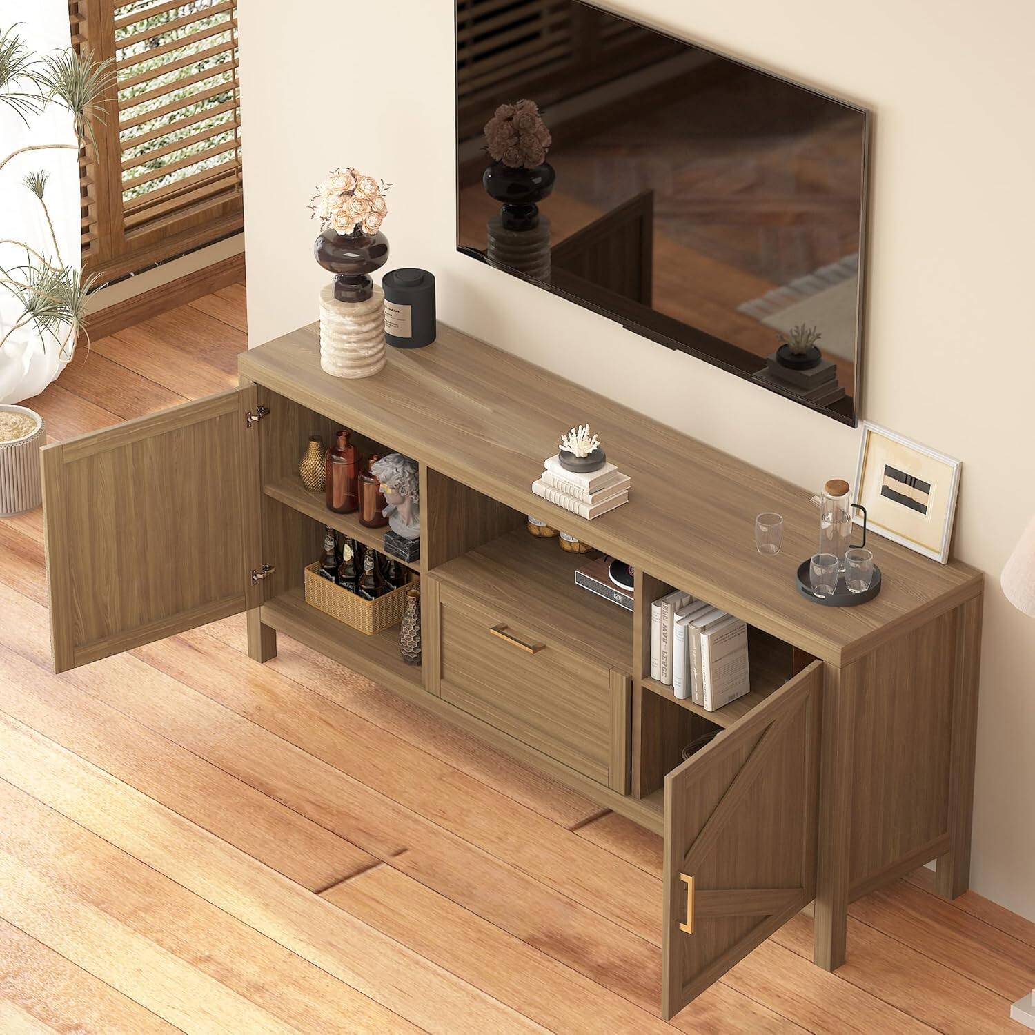 Acekool Farmhouse Tv Stand for Tvs Up to 65 Inch, Farmhouse Entertainment Center with Door ...